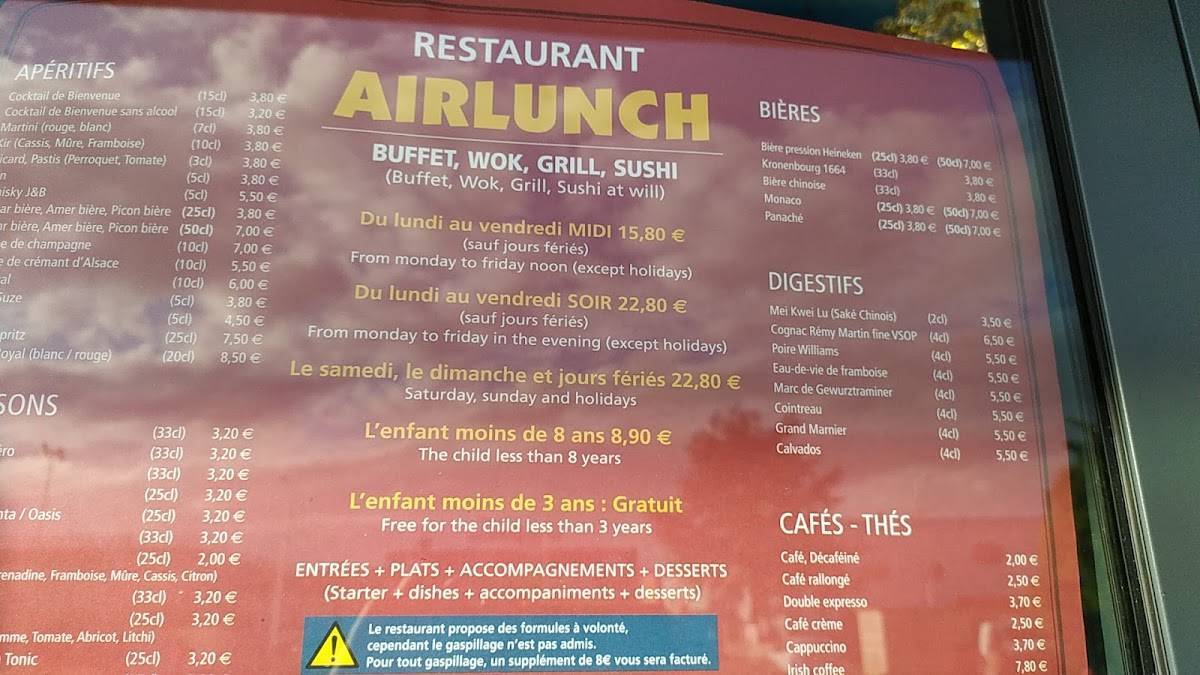 Menu au Airlunch Buffet Wok Grill À Volonté restaurant, Colmar
