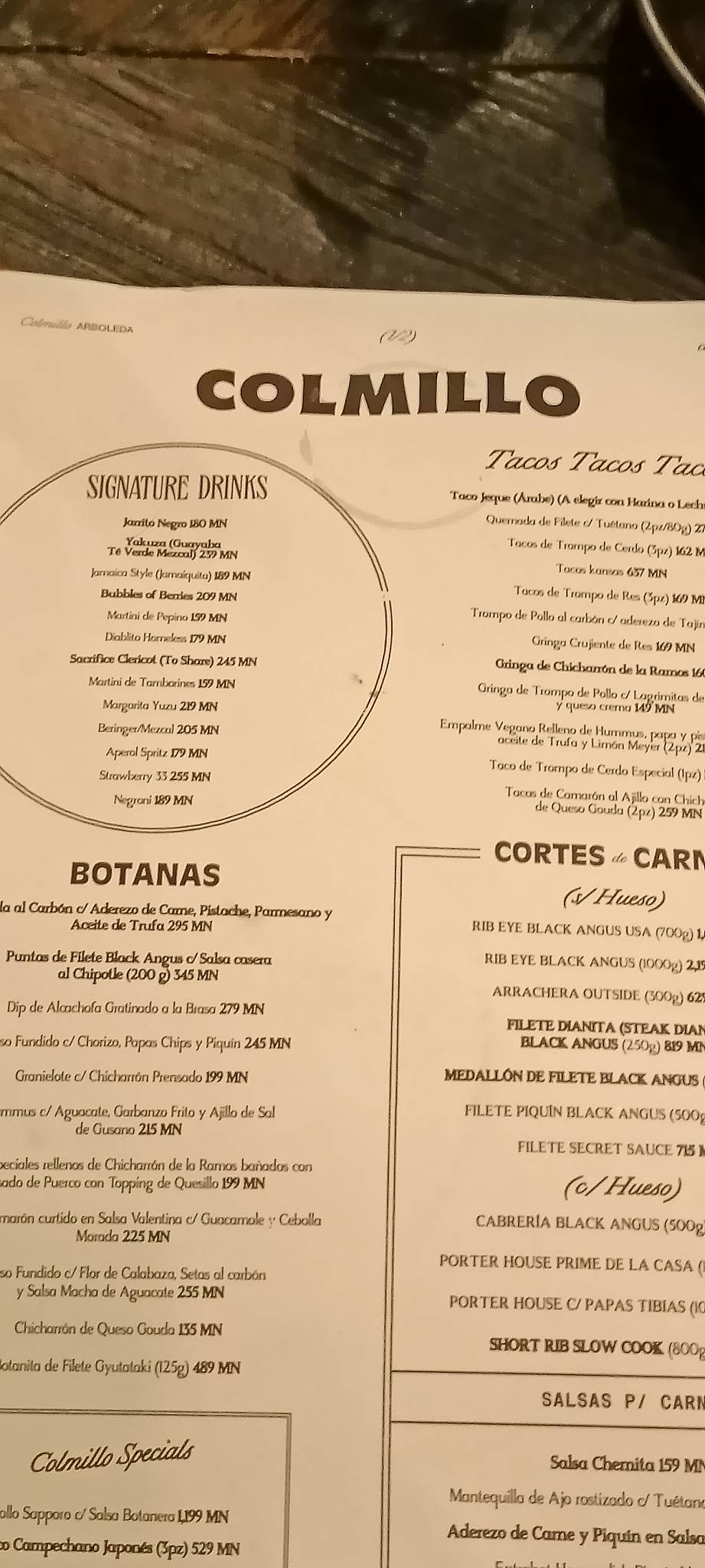 Carta del restaurante Colmillo Arboleda, San Pedro Garza García, Parque ...
