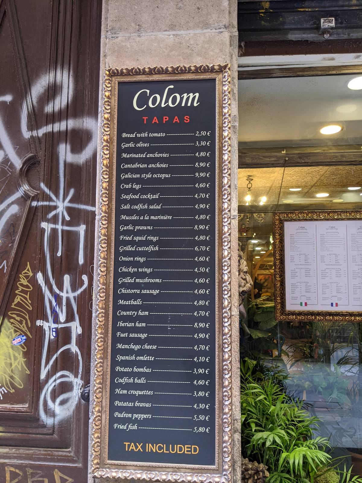 Menu at Colom Restaurant, Barcelona, Carrer dels Escudellers
