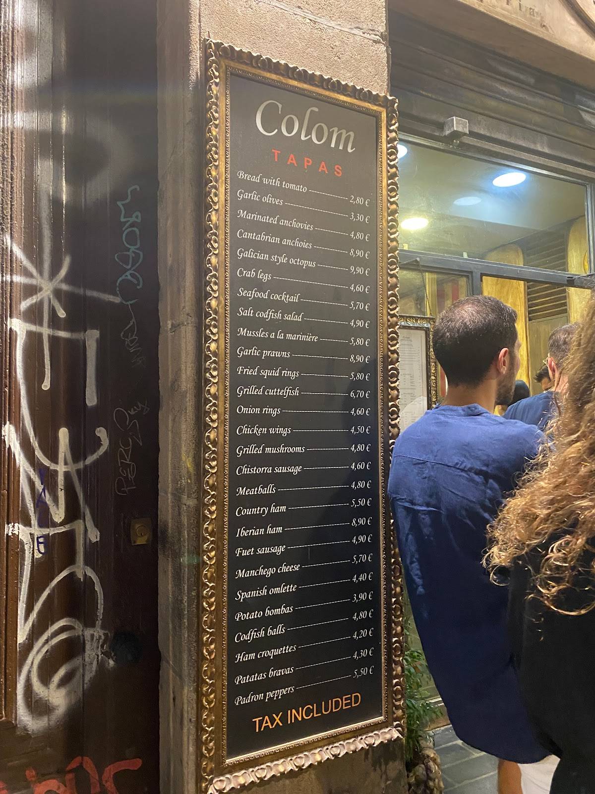 Menu at Colom Restaurant, Barcelona, Carrer dels Escudellers