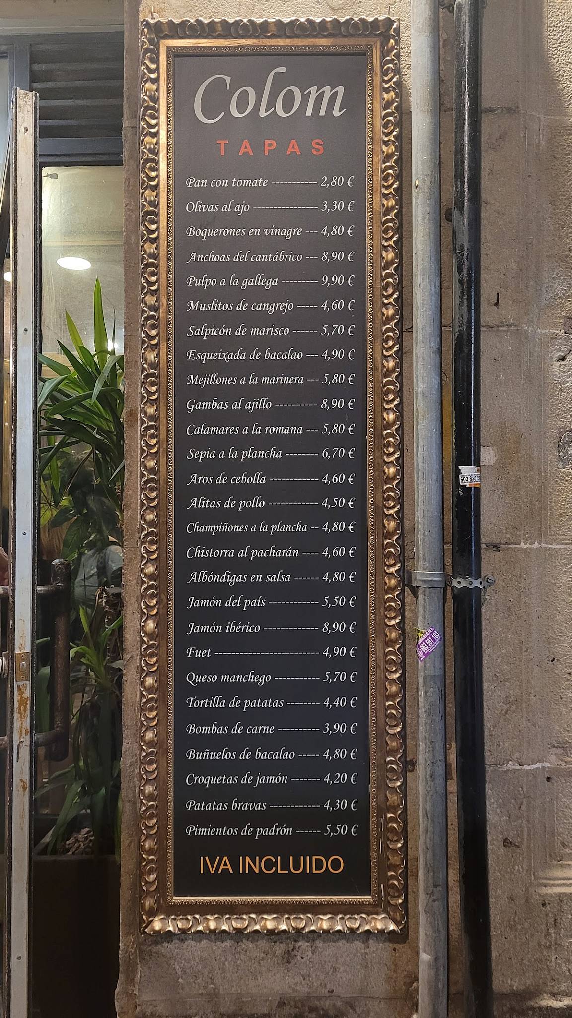 Menu at Colom Restaurant, Barcelona, Carrer dels Escudellers
