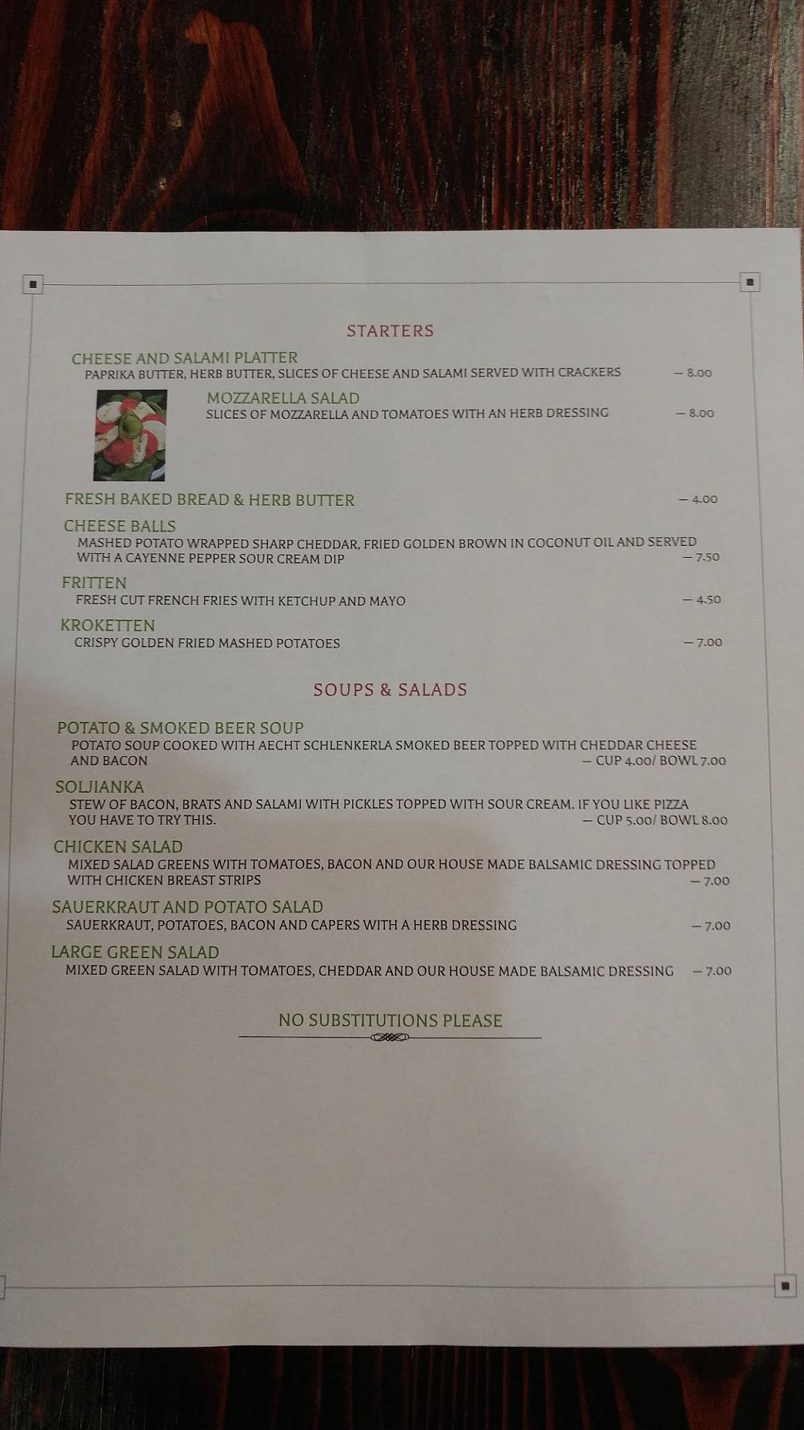 Menu at The Potato House German Restaurant, Colorado Springs
