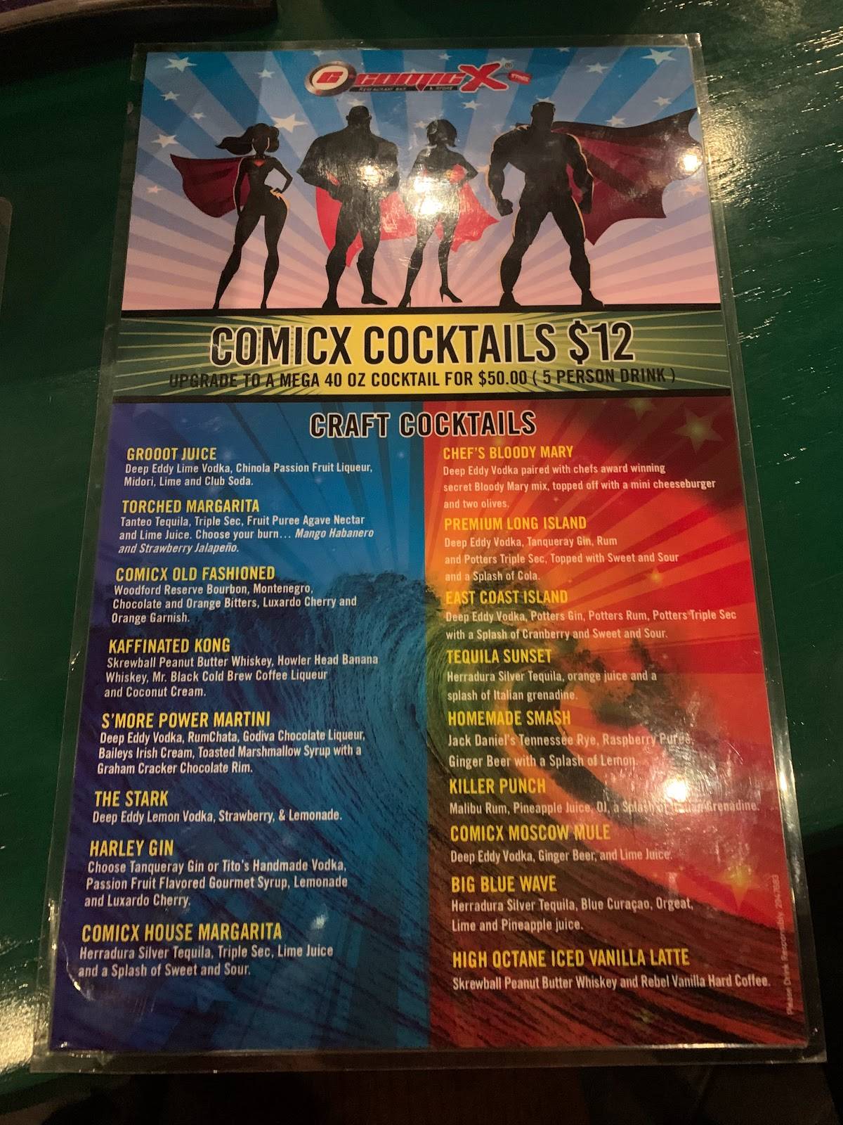 Menu at Comicx Restaurant Bar & Store, Phoenix