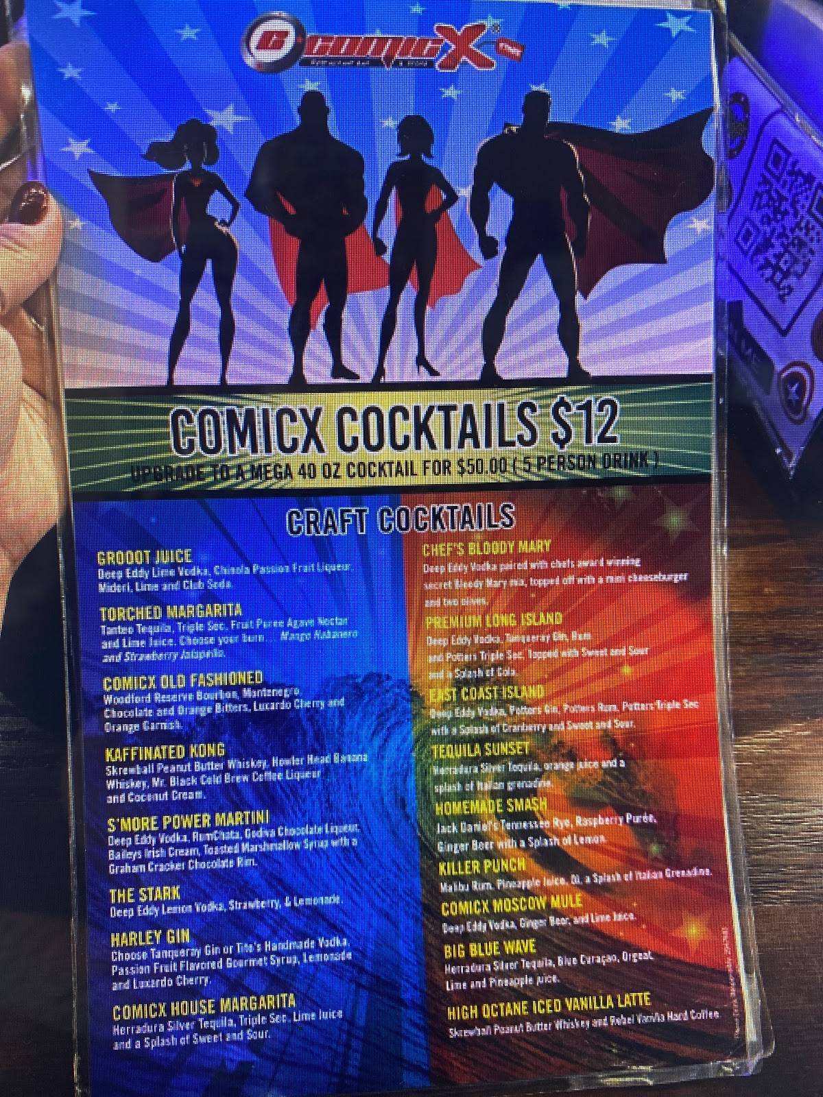 Menu at Comicx Restaurant Bar & Store, Phoenix