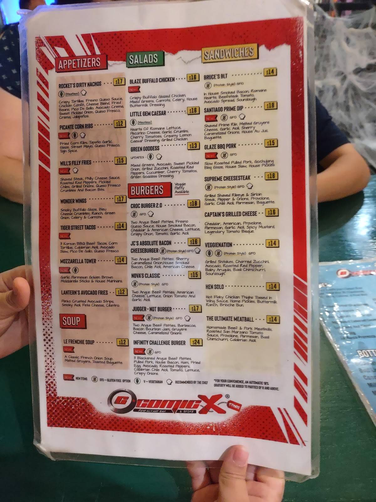 Menu at Comicx Restaurant Bar & Store, Phoenix