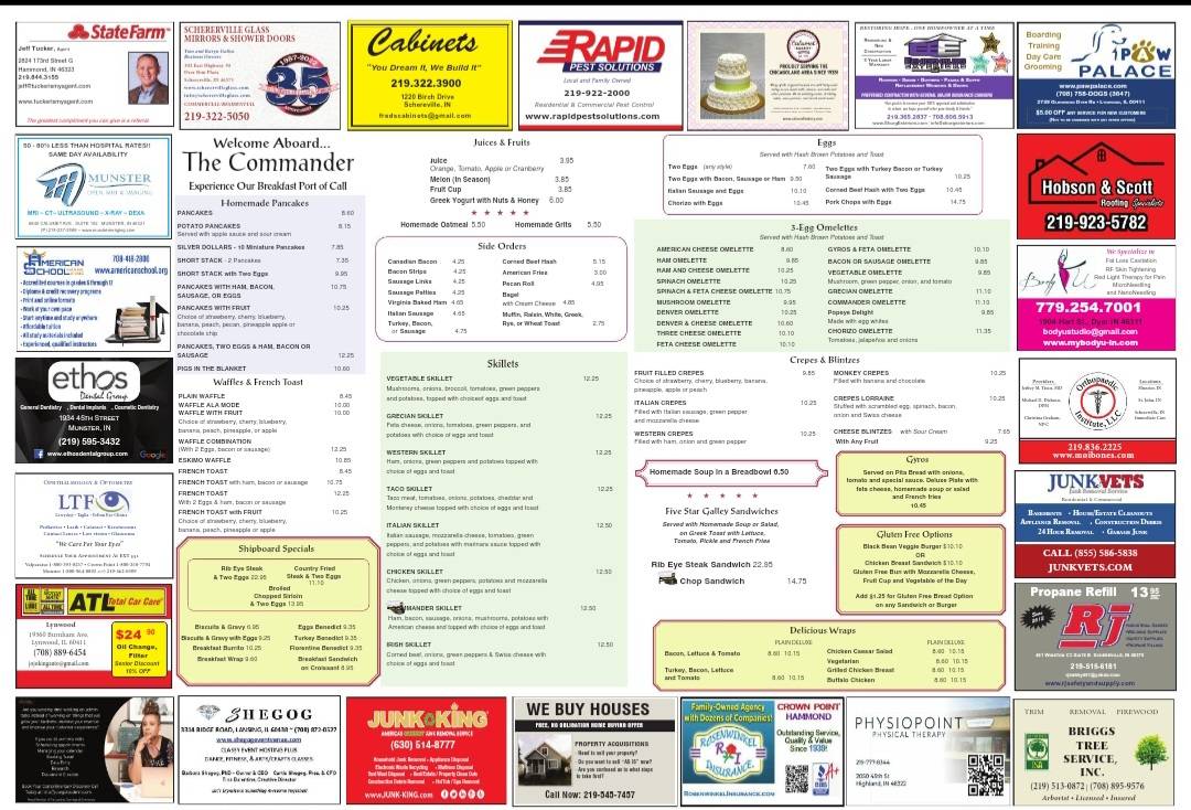 Menu at Commander Restaurant, Munster