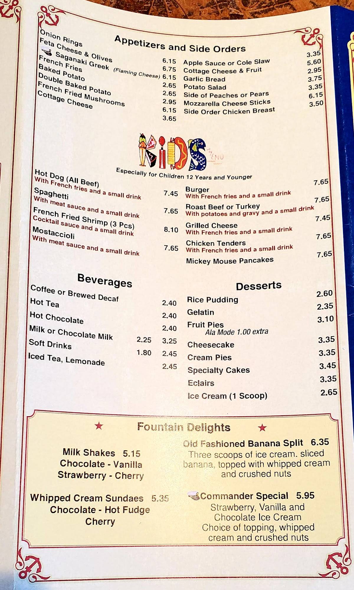 Menu at Commander Restaurant, Munster