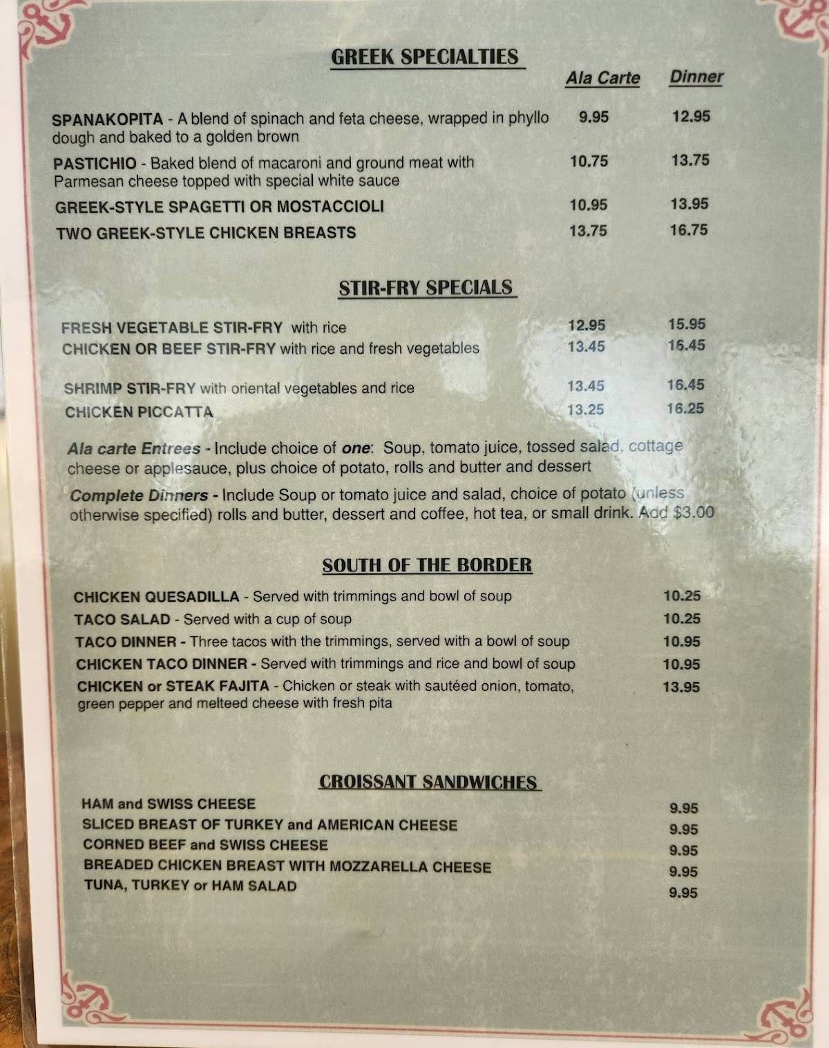 Menu at Commander Restaurant, Munster