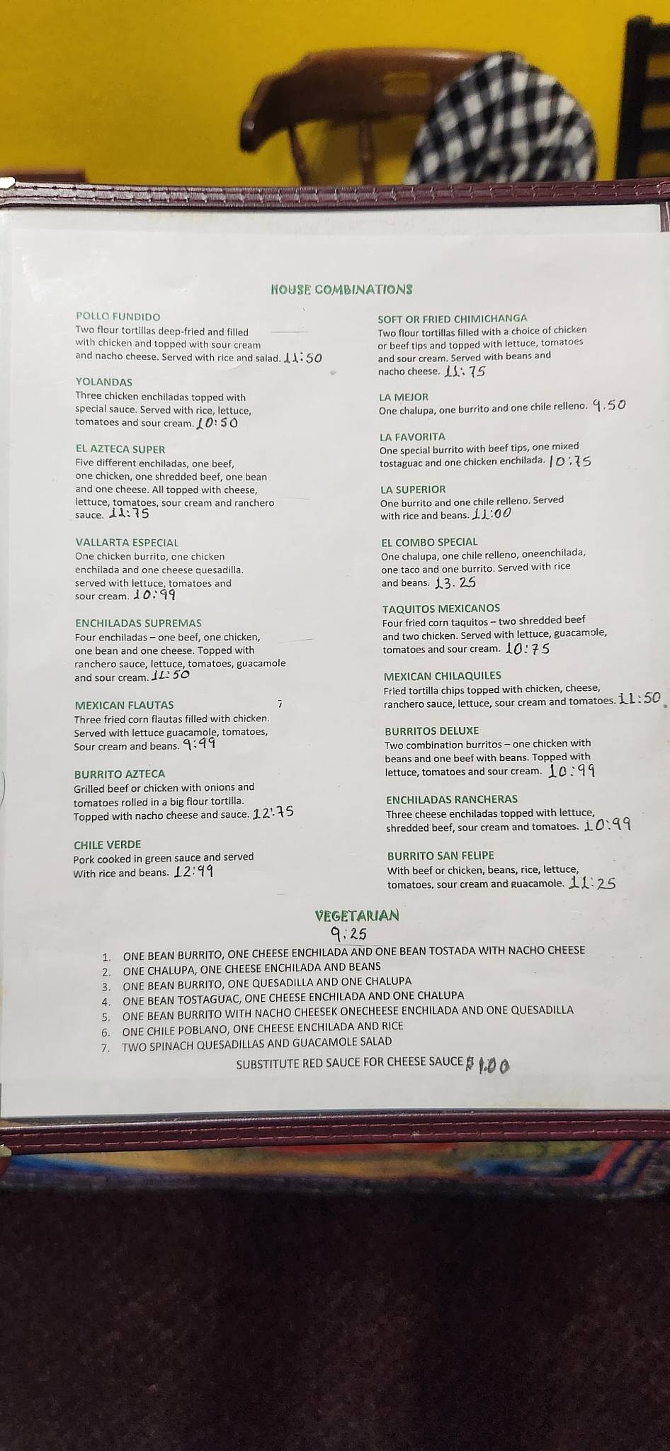 Menu at El Azteca restaurant, Commerce, 152 Dallas Dr