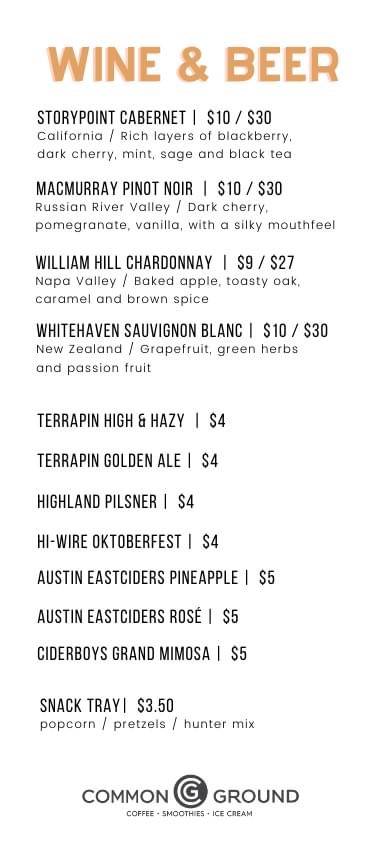 Menu at Common Ground pub & bar, Hartwell