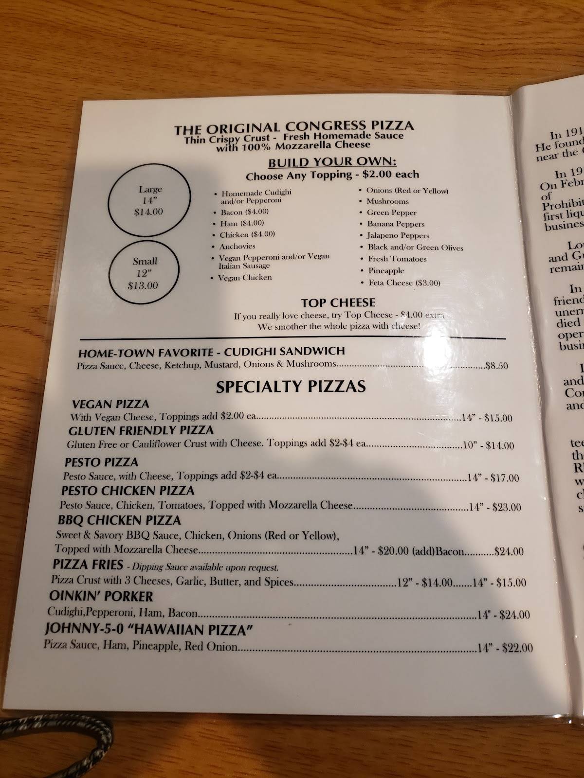 Menu at Congress Lounge & Pizza pizzeria, Ishpeming