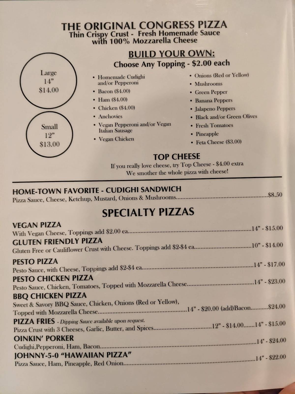 Menu at Congress Lounge & Pizza pizzeria, Ishpeming