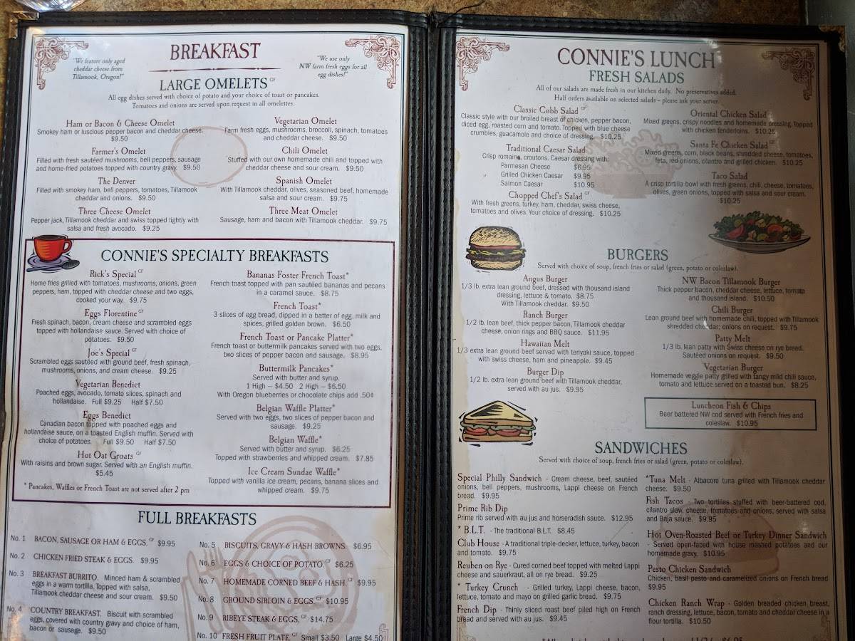 Menu at Connie's Cafe & Lounge, Sandpoint