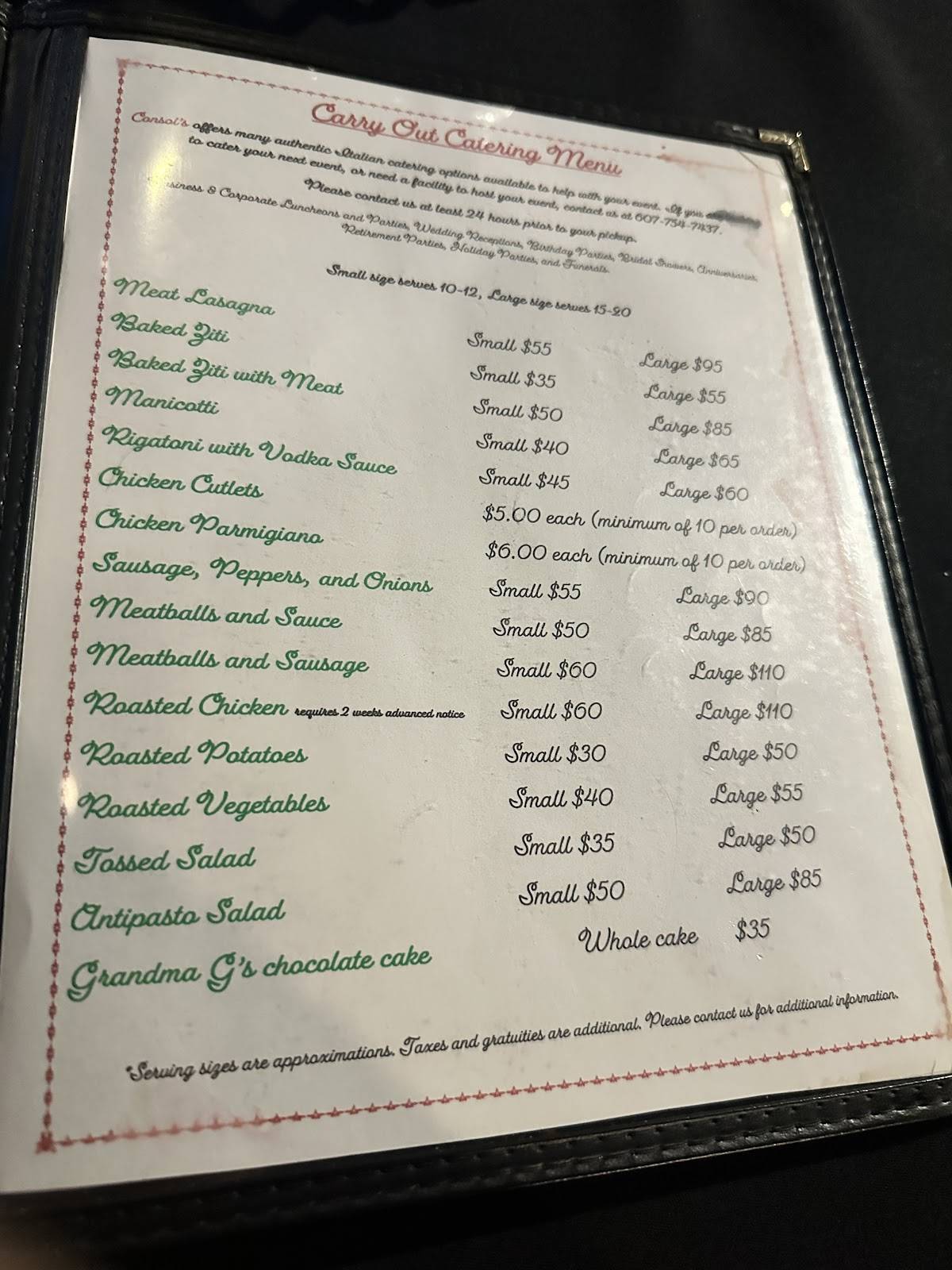 Menu at Consol's Family Kitchen pizzeria, Endicott