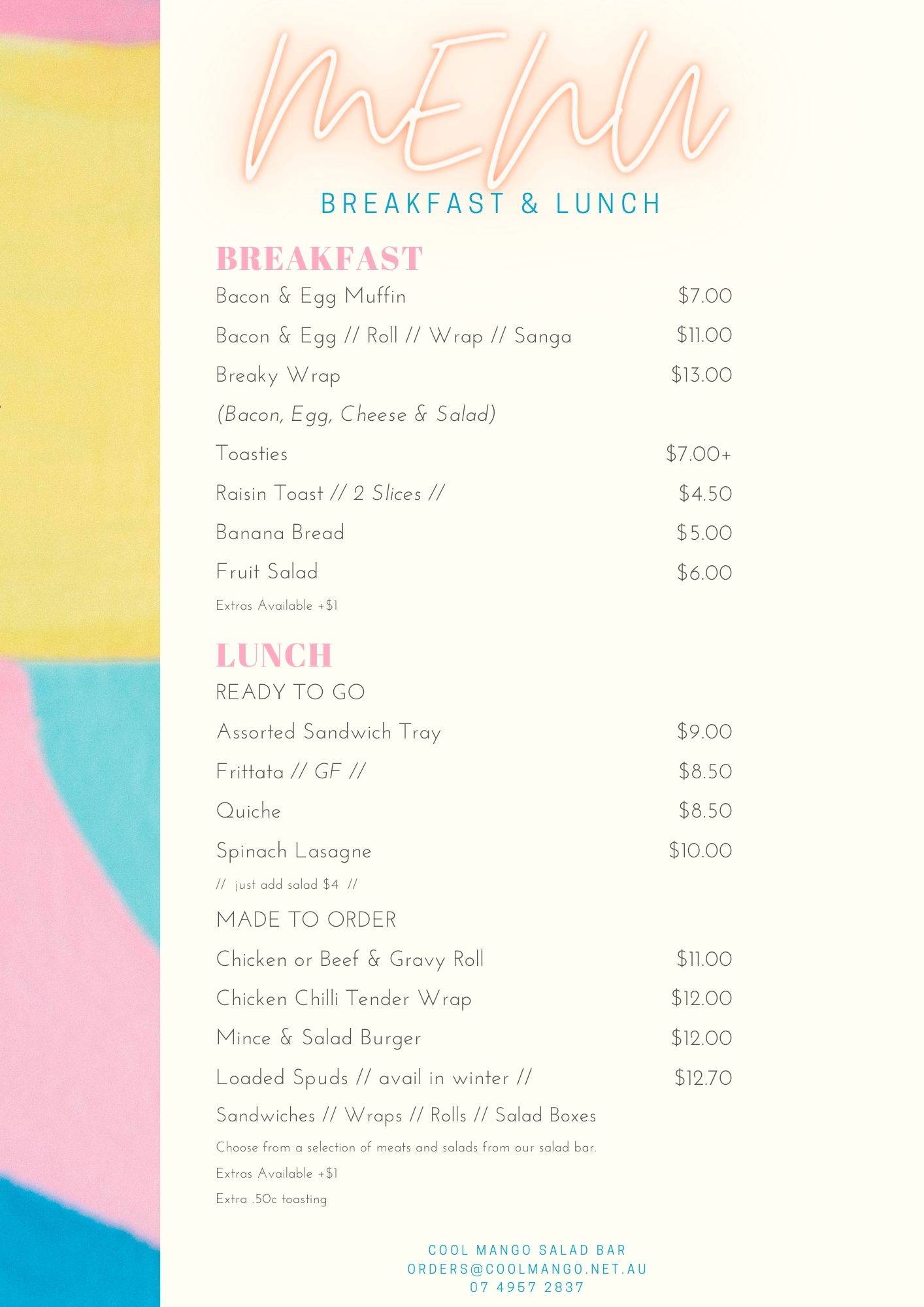 Menu at Cool Mango Salad Bar, Mackay