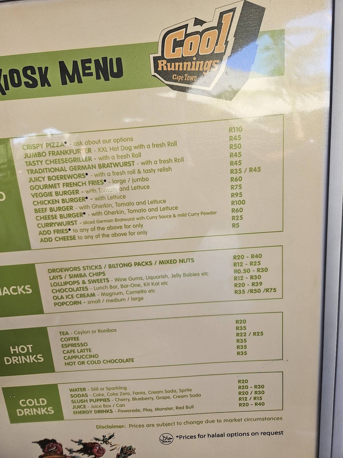 Menu at Cool Runnings pub & bar, Durban