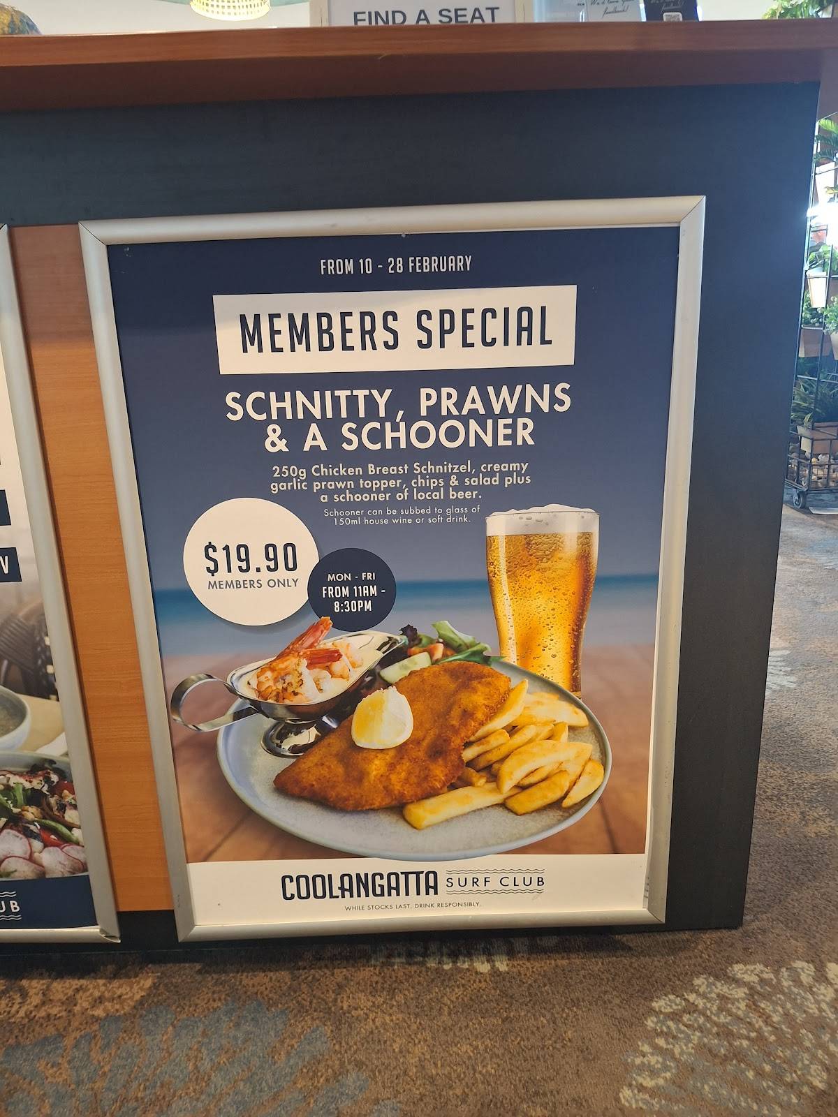 Menu at Coolangatta Surf Club, Coolangatta, 61 Marine Parade
