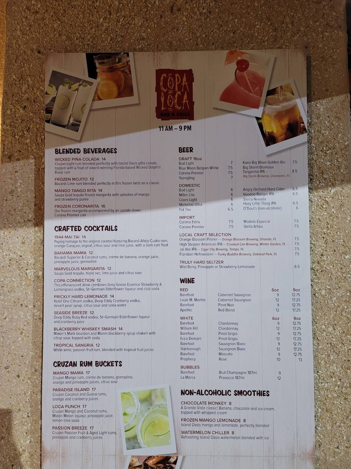Menu at Copa Loca Bar & Grill, Orlando