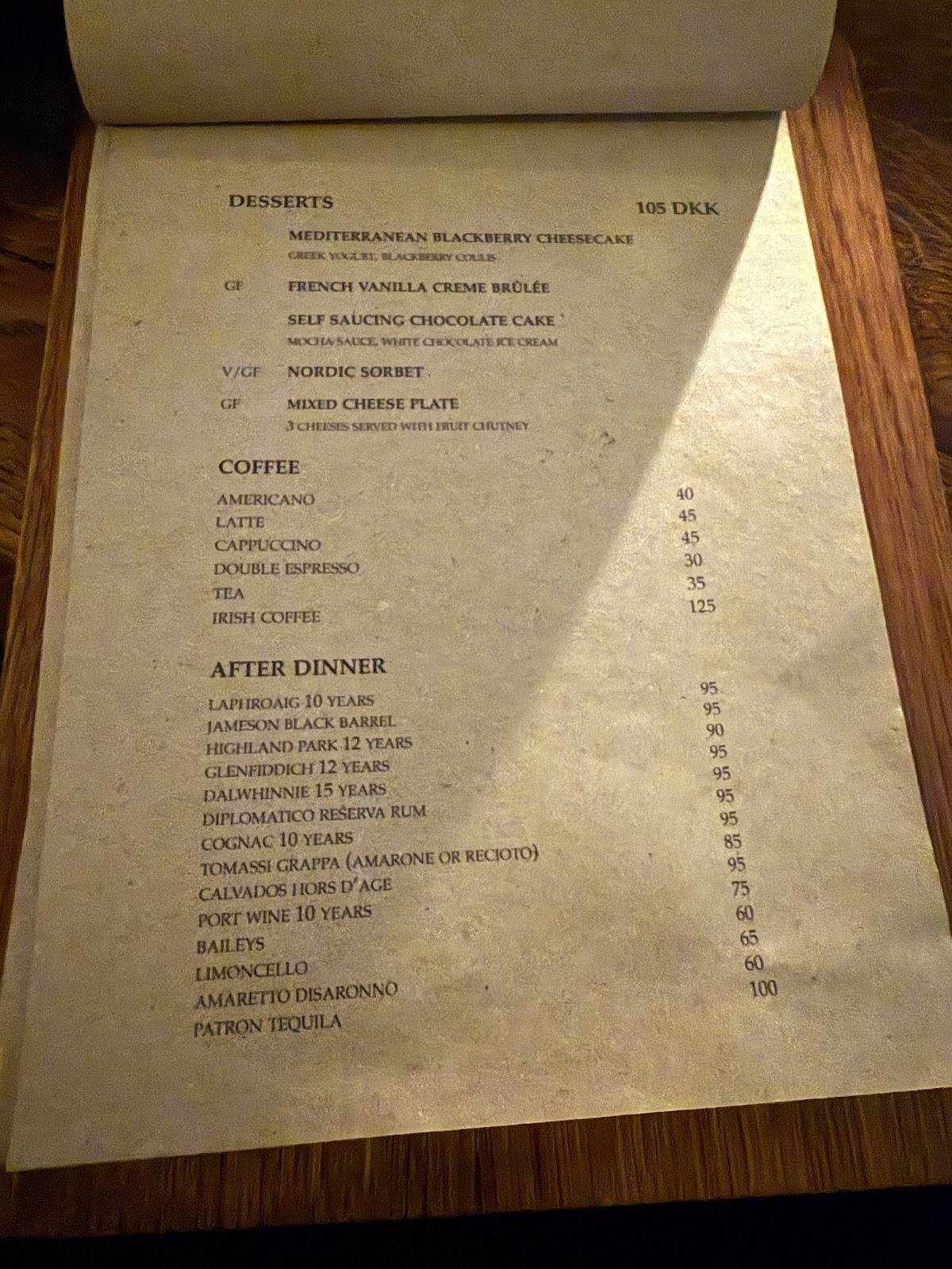 Menu at The Olive Kitchen & Bar, Copenhagen