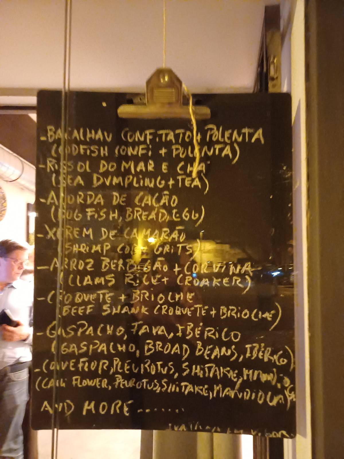 Menu at Copo Largo restaurant, Lisbon