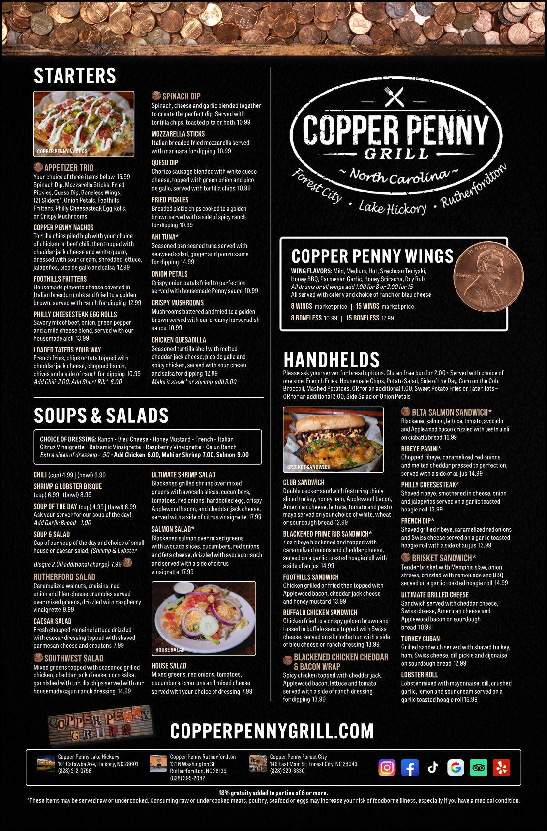 Menu at Copper Penny Grill restaurant, Forest City