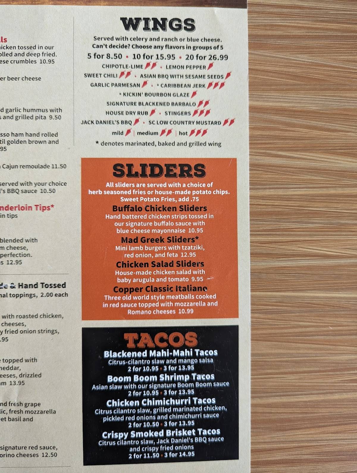 Menu at Copper Premium Pub, Lake Wylie