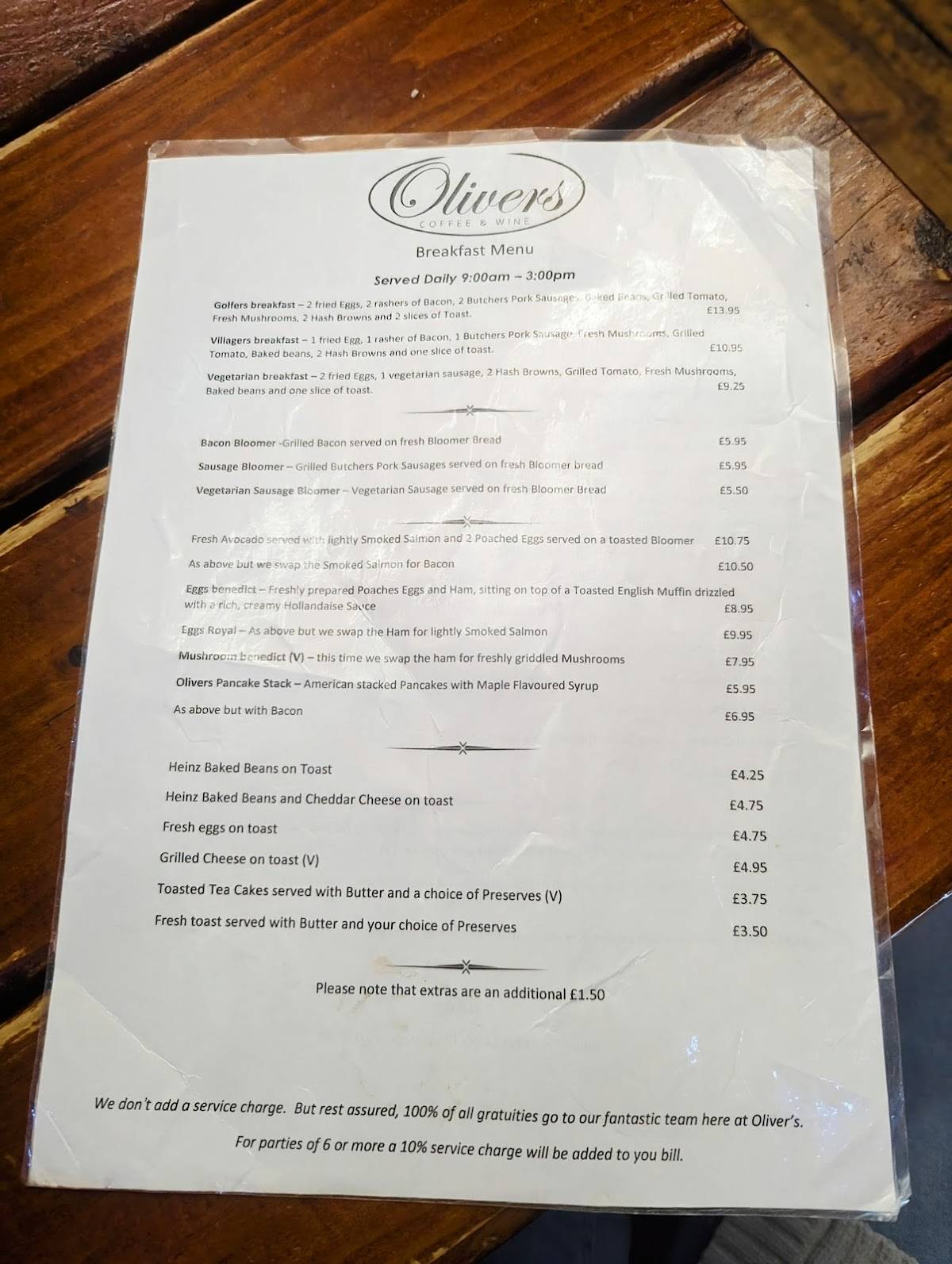 Menu at Olivers Coffee and Wine cafe, Crawley