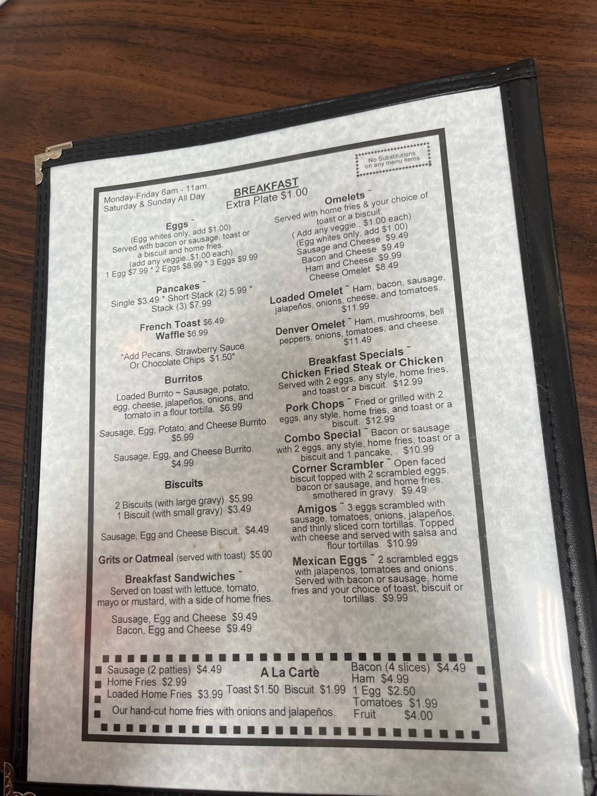 Menu at Corner Cafe, North Richland Hills, Mid Cities Blvd