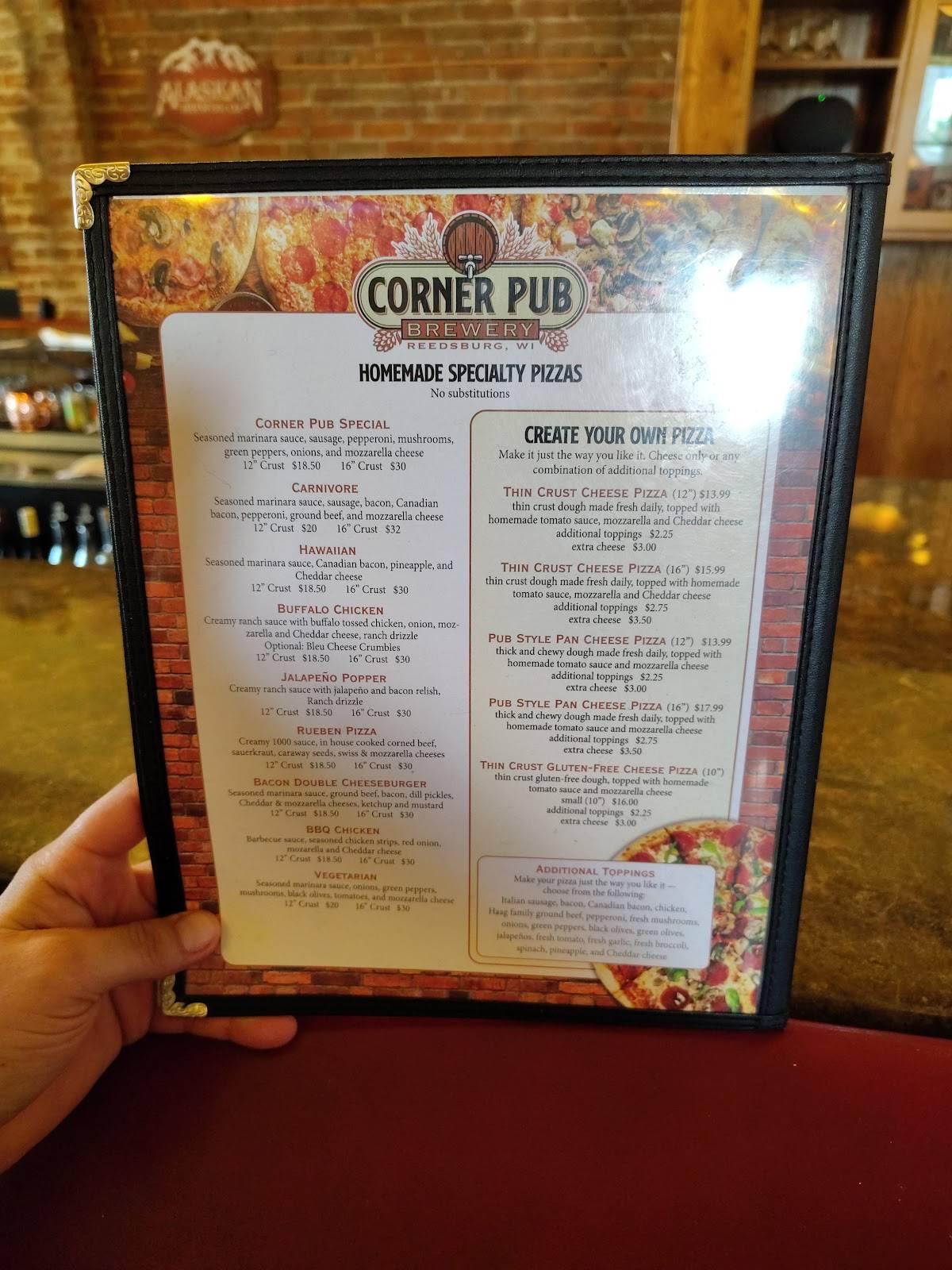 Menu at Corner Pub Brewery, Reedsburg