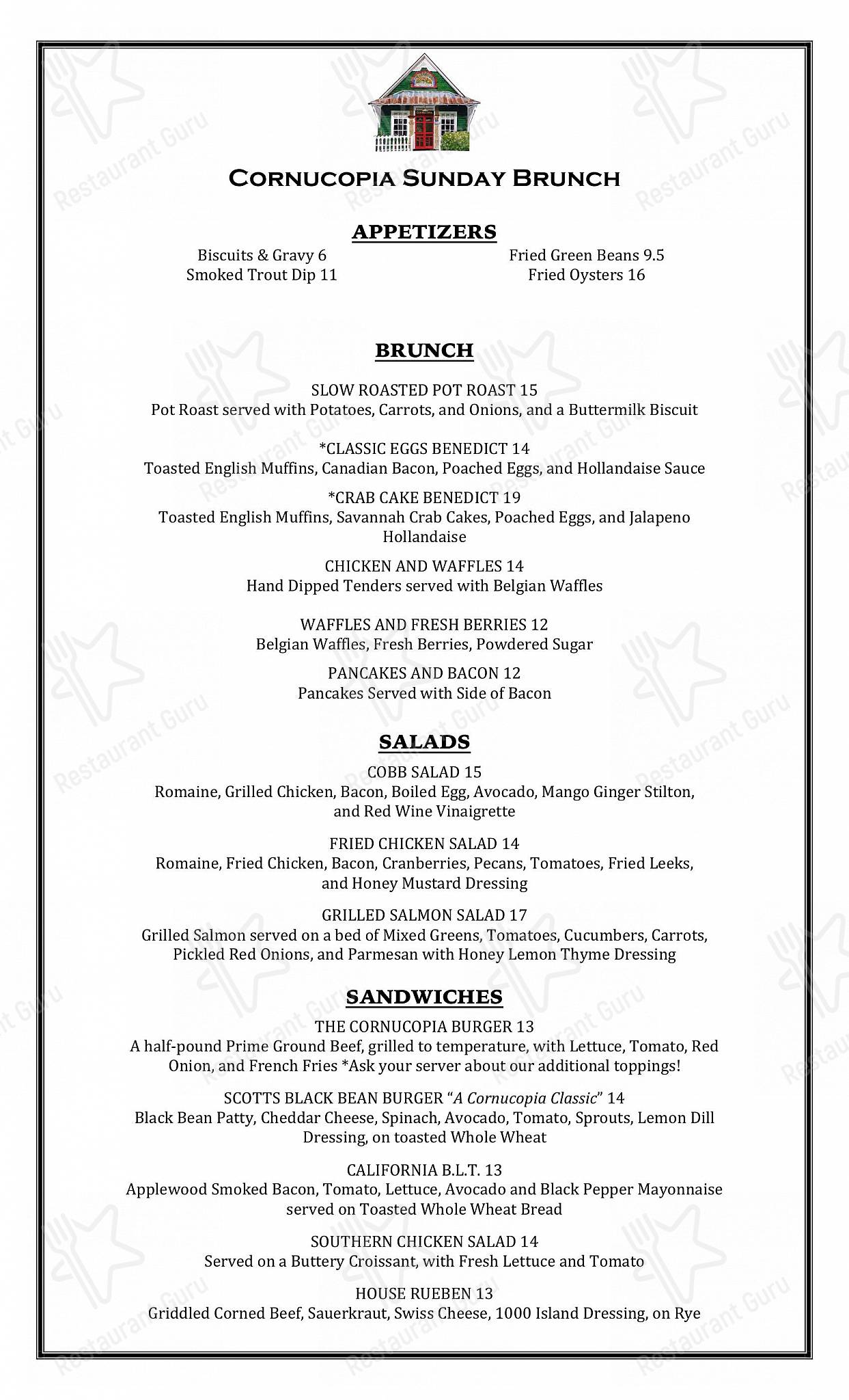 Menu at Cornucopia Restaurant, Cashiers
