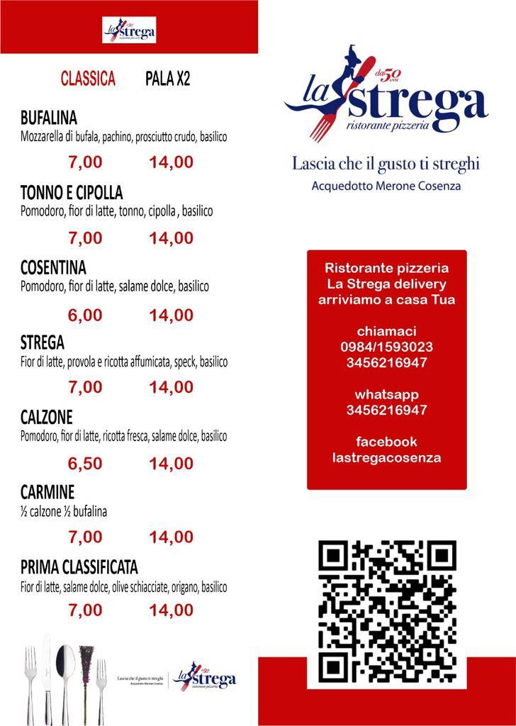 Menu da La Strega ristorante, Cosenza