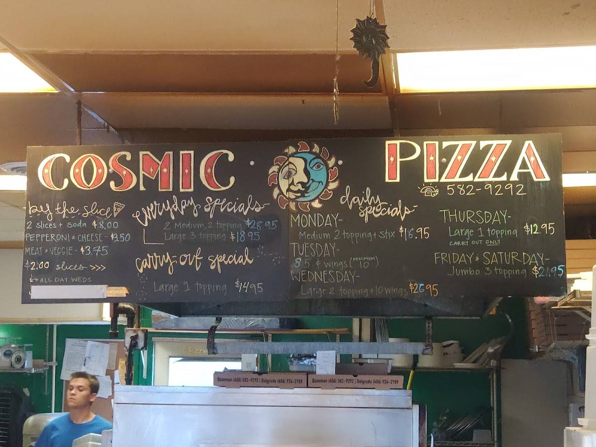 Menu at Cosmic Pizza pizzeria, Bozeman, W Main St