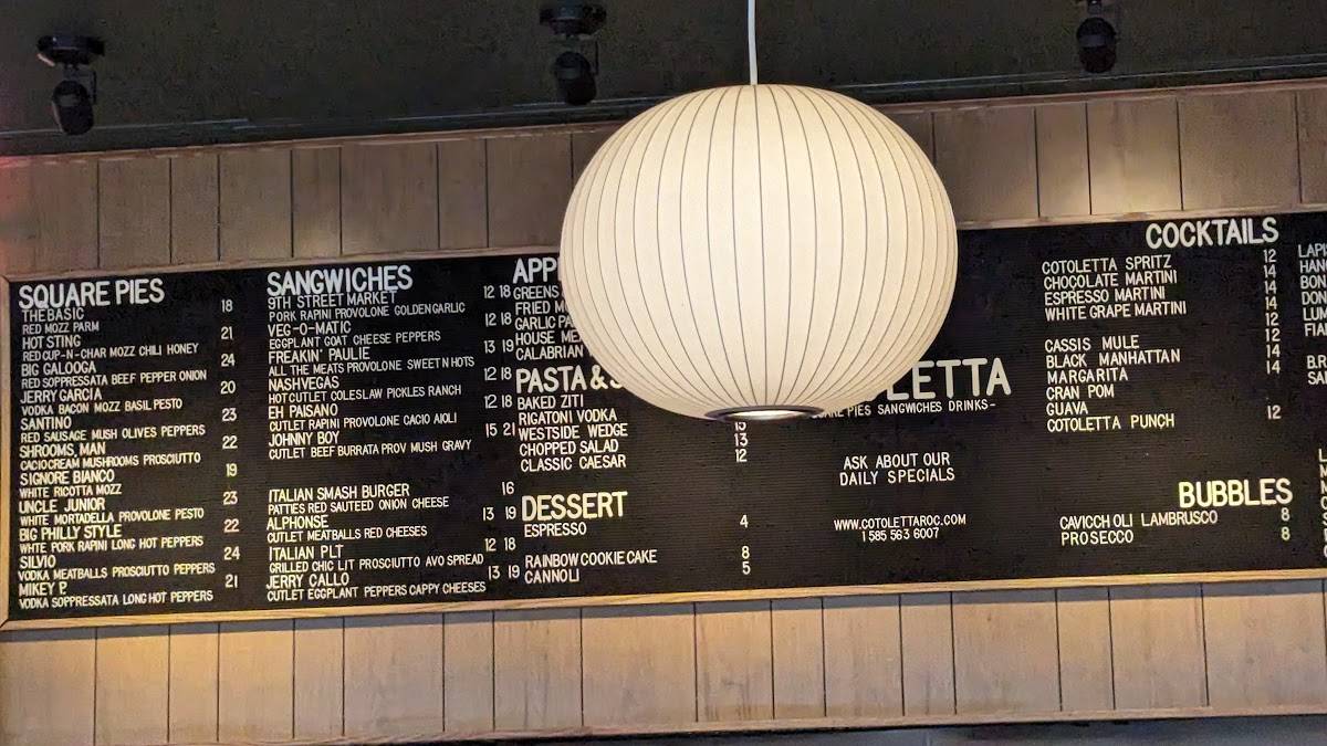 Menu at Cotoletta restaurant, Rochester