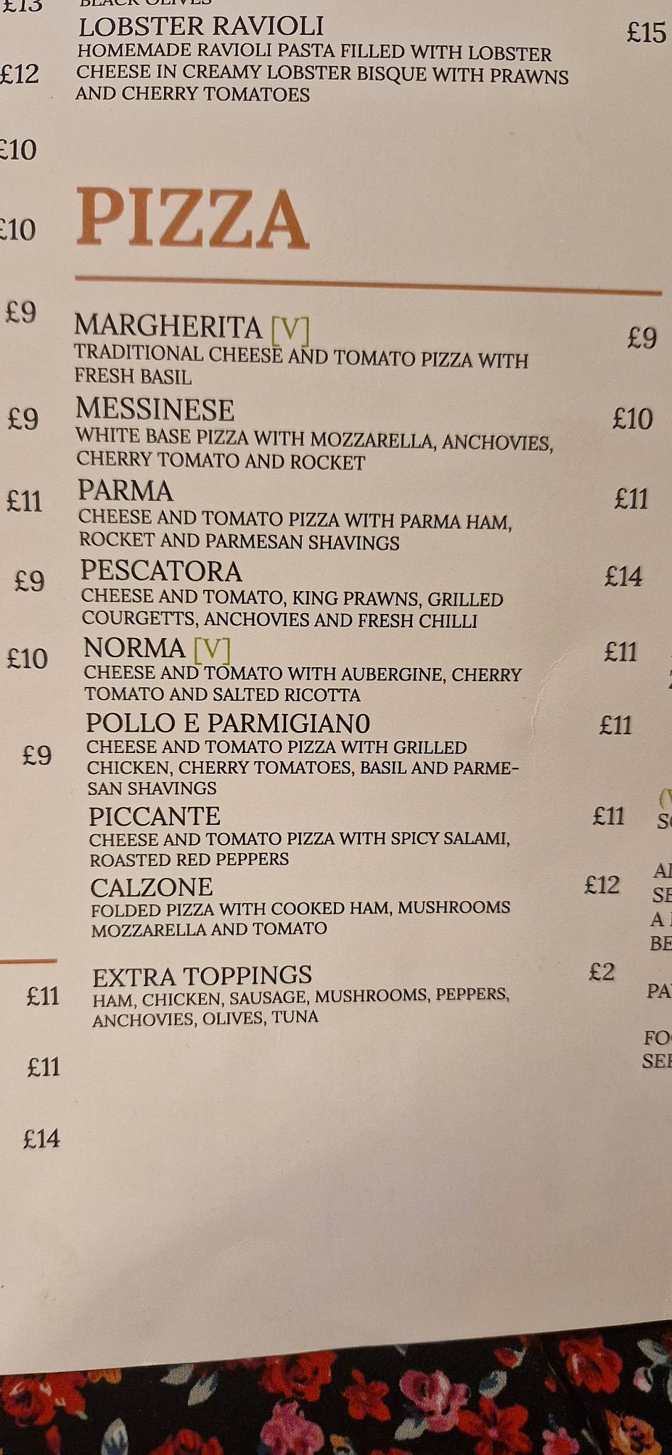 Menu at Cotto Restaurant, Manchester