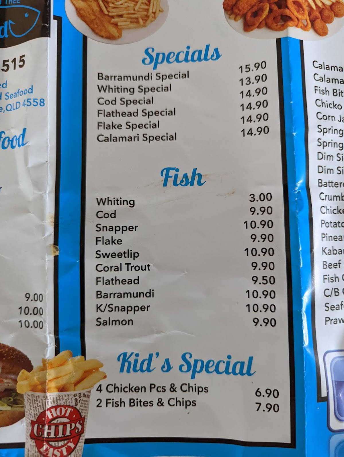 Menu at Cotton Tree Seafoods fast food, Maroochydore