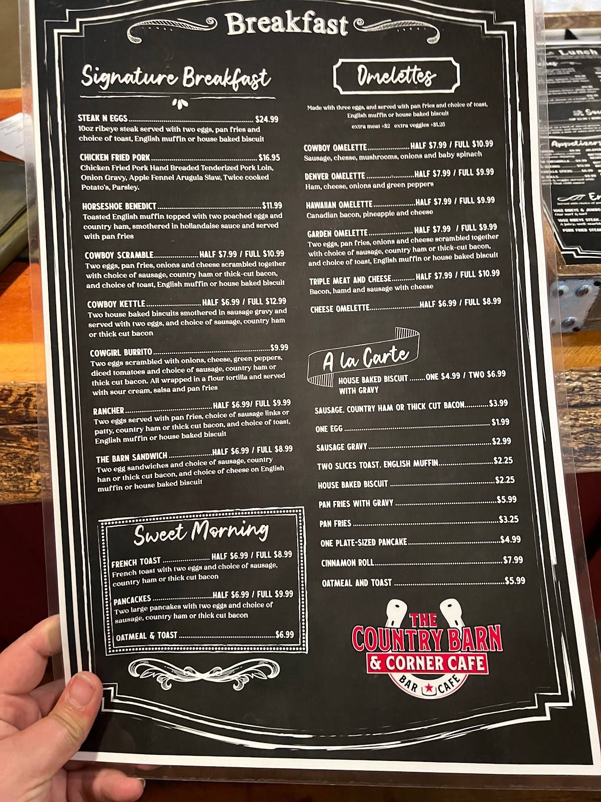 Menu at Country Barn Corner Cafe, Horseshoe Bend, 446 ID-55
