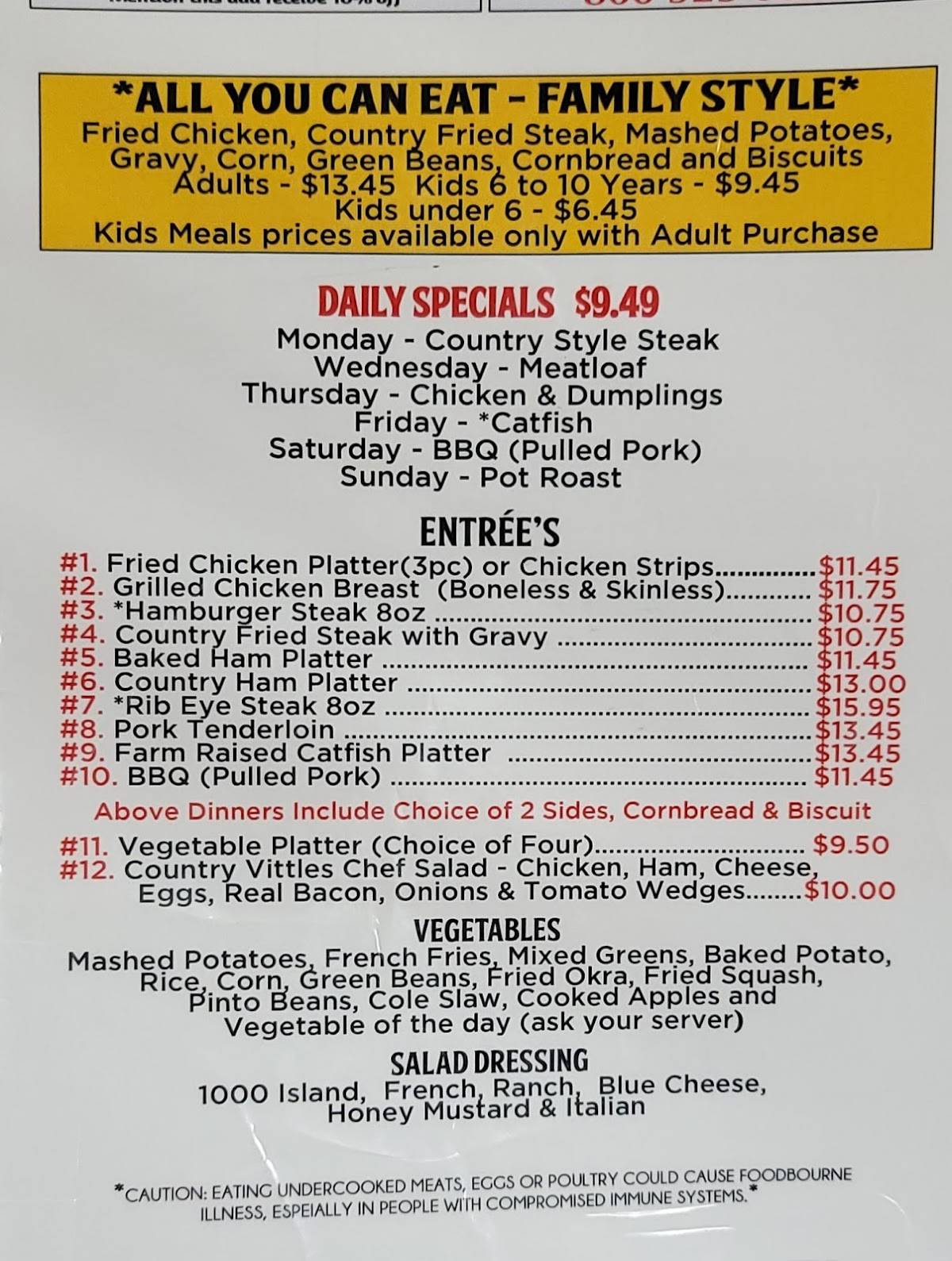 Menu at Country Vittles Family Style Restaurant, Maggie Valley