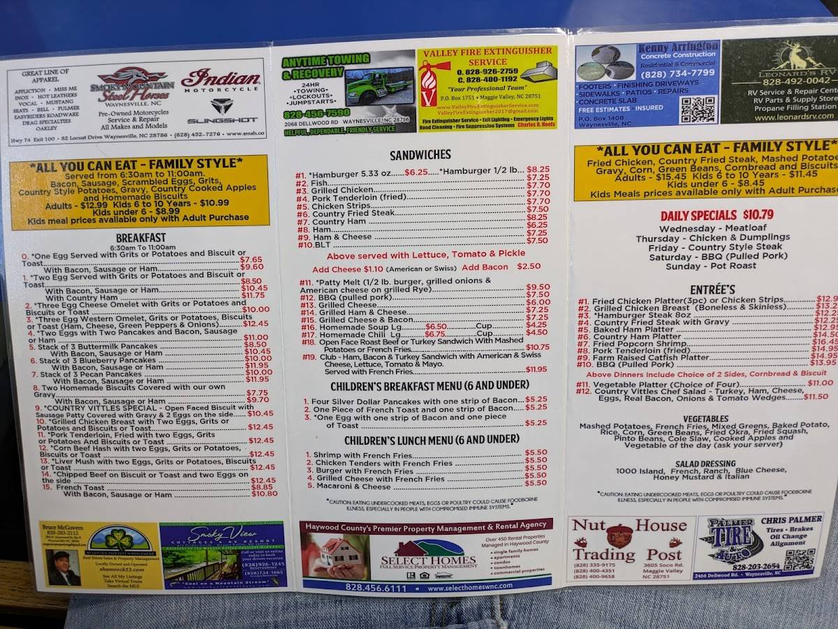 Menu at Country Vittles Family Style Restaurant, Maggie Valley