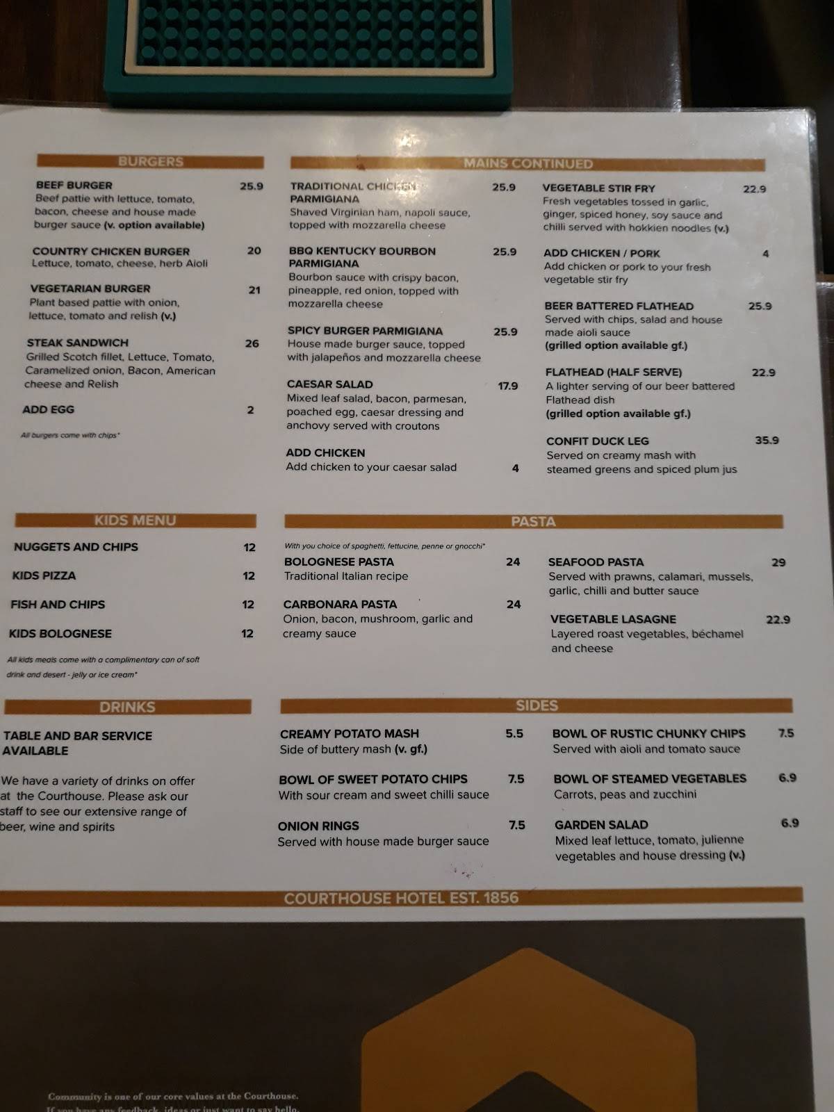 Menu at Courthouse Hotel pub & bar, Smythesdale