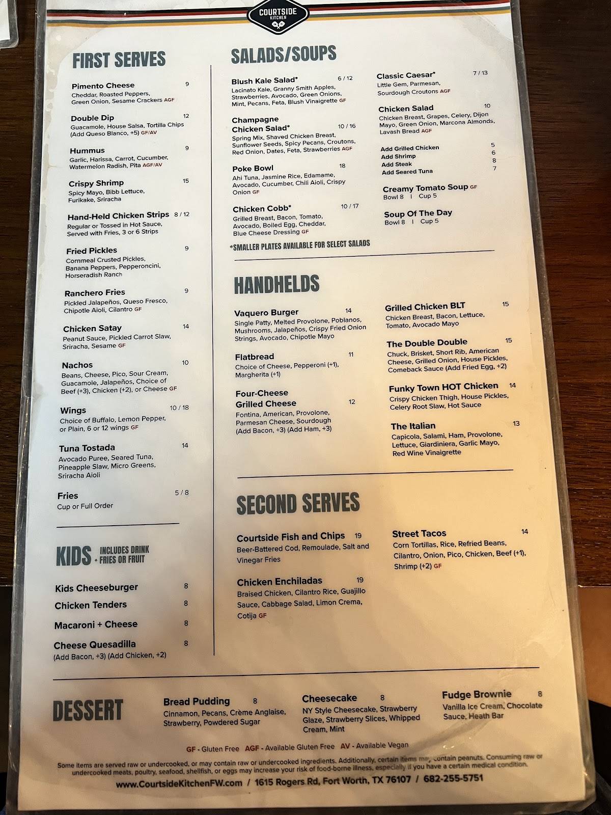 Menu at Courtside Kitchen pub & bar, Fort Worth