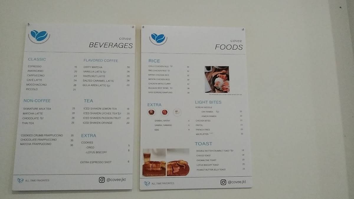 Menu at Covee - Ruko Swadaya cafe, West Jakarta