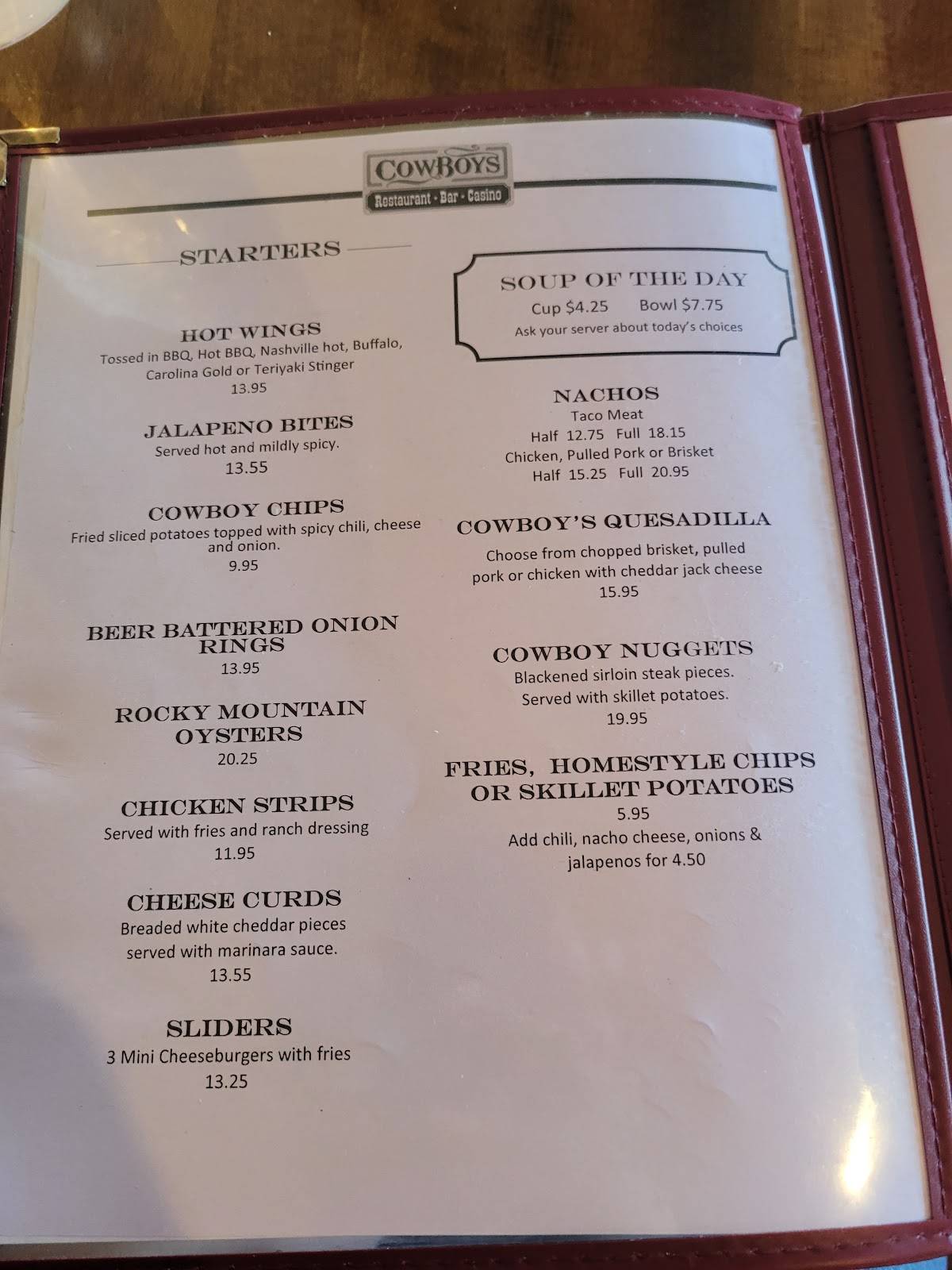 Menu at Cowboys pub & bar, Huntley, Nahmis Ave