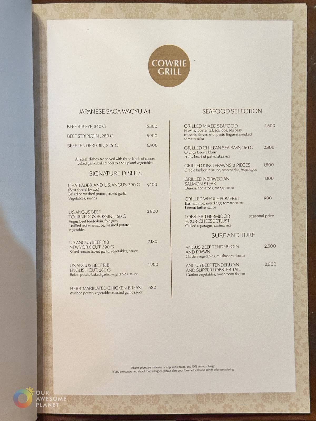 Menu at Cowrie Grill - Greenhills Shopping Center steakhouse, San Juan ...