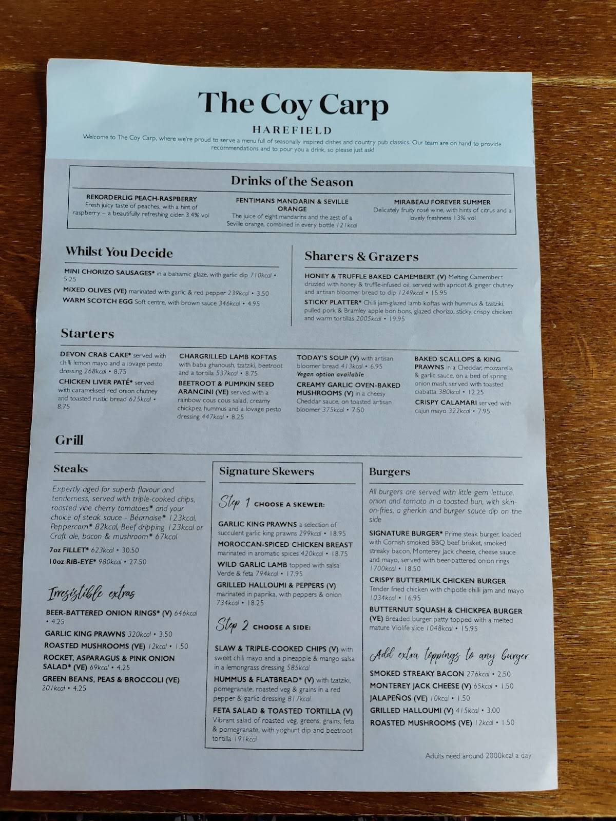 Menu at Coy Carp Harefield pub & bar, Harefield