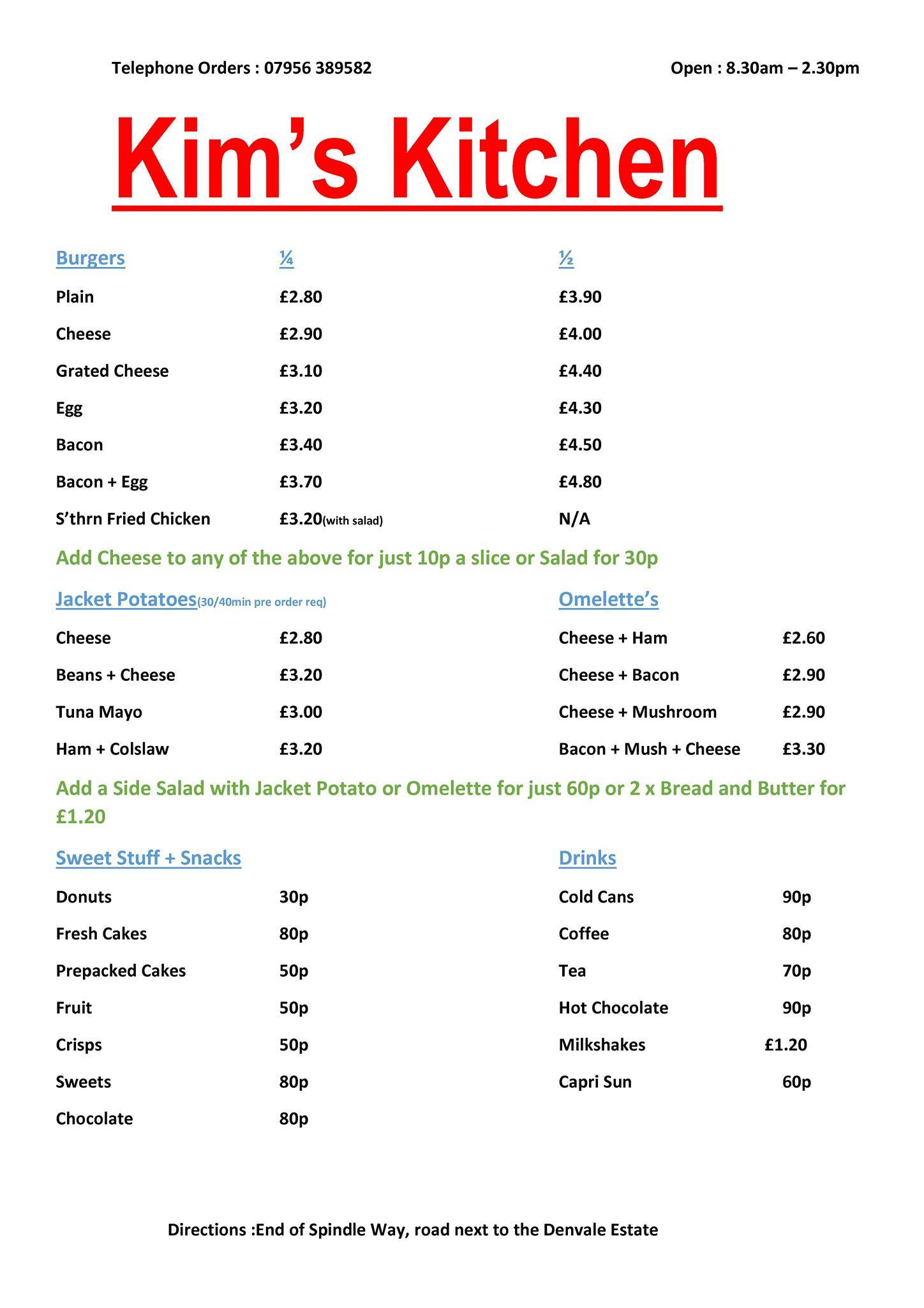 Menu at Kim's Kitchen restaurant, Crawley, Spindle Way