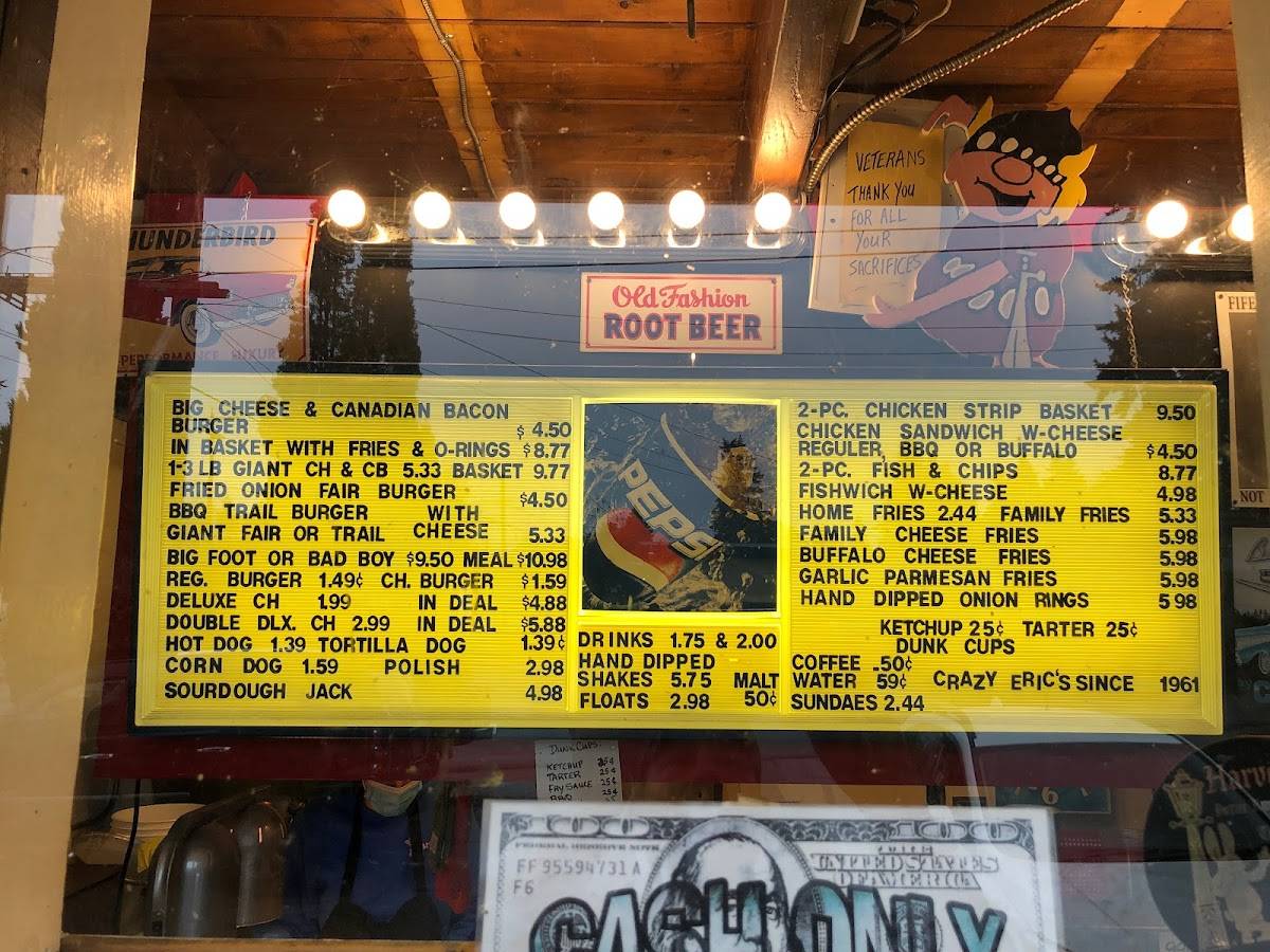 Menu at Crazy Eric's Drive-In fast food, Bremerton, 701 S National Ave