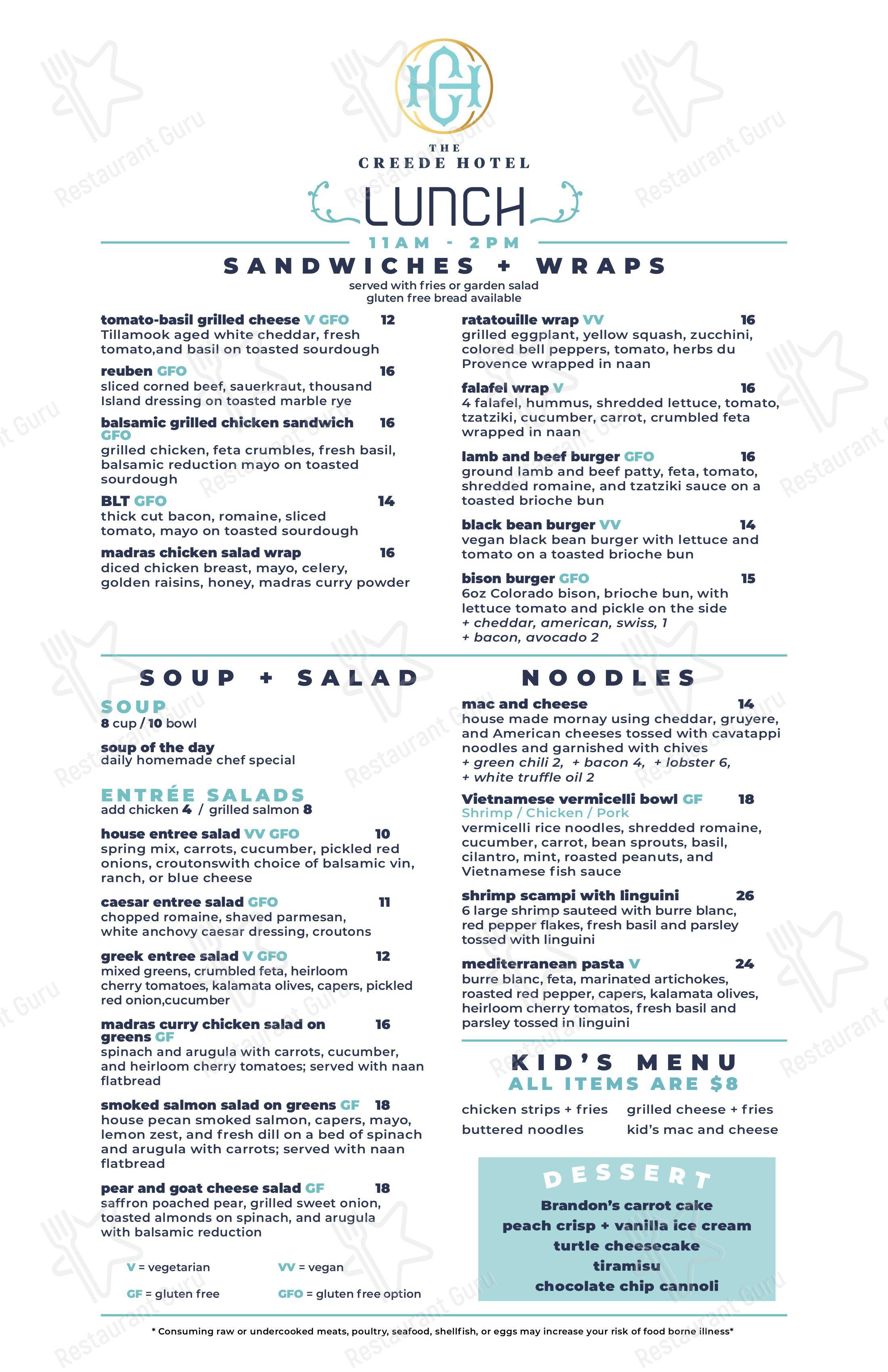 Menu at Creede Hotel & Restaurant, Creede