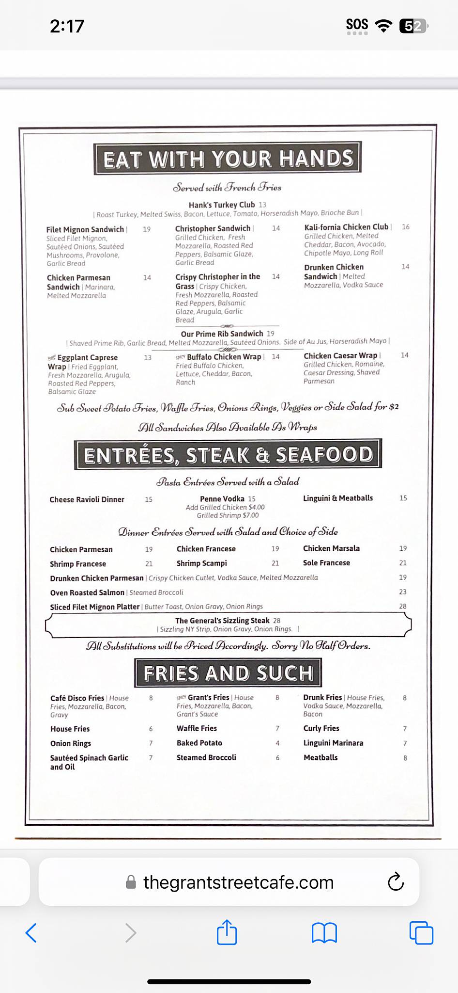 Menu at Grant Street Cafe, Dumont, 25 Grant Ave