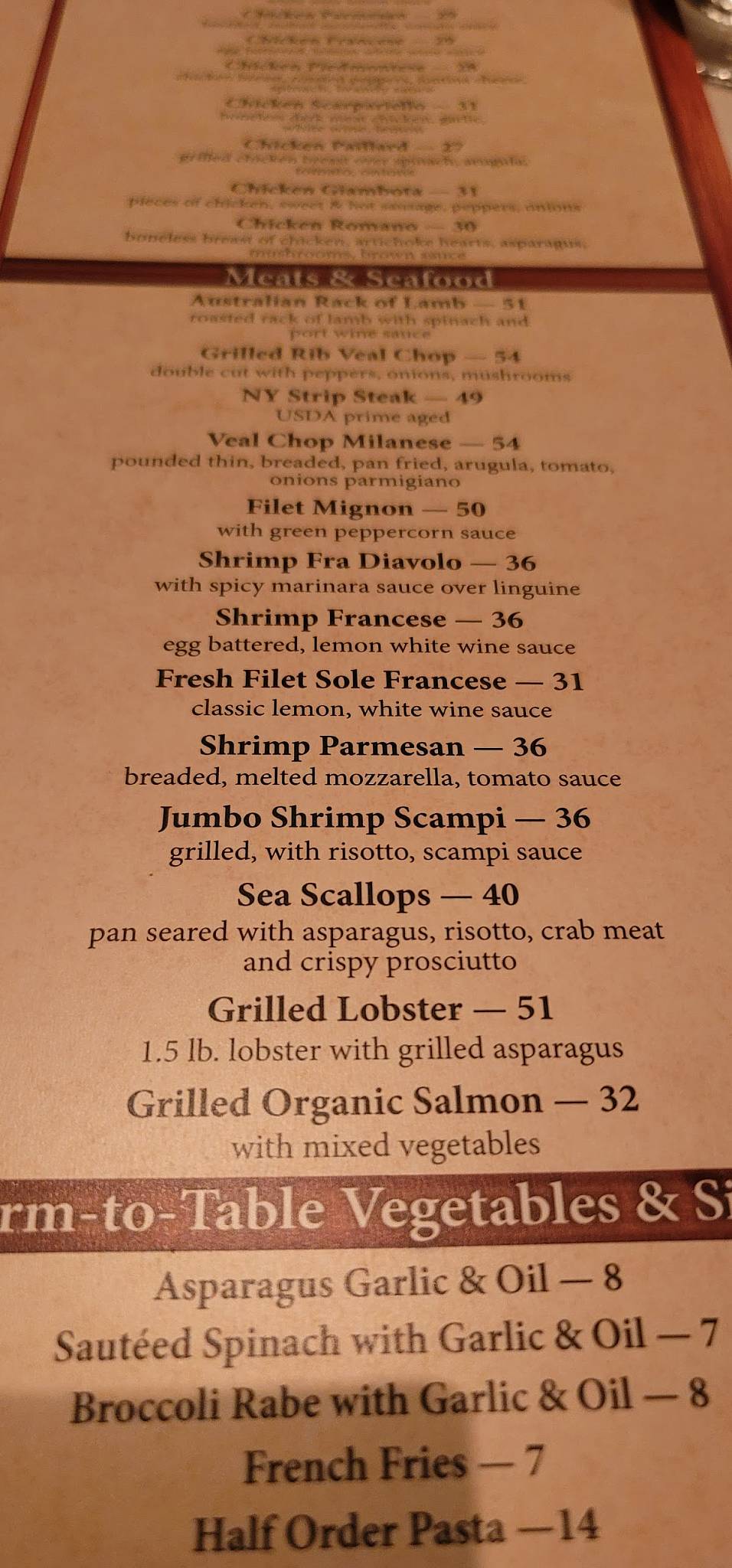 Menu at Primavera restaurant, Croton Falls