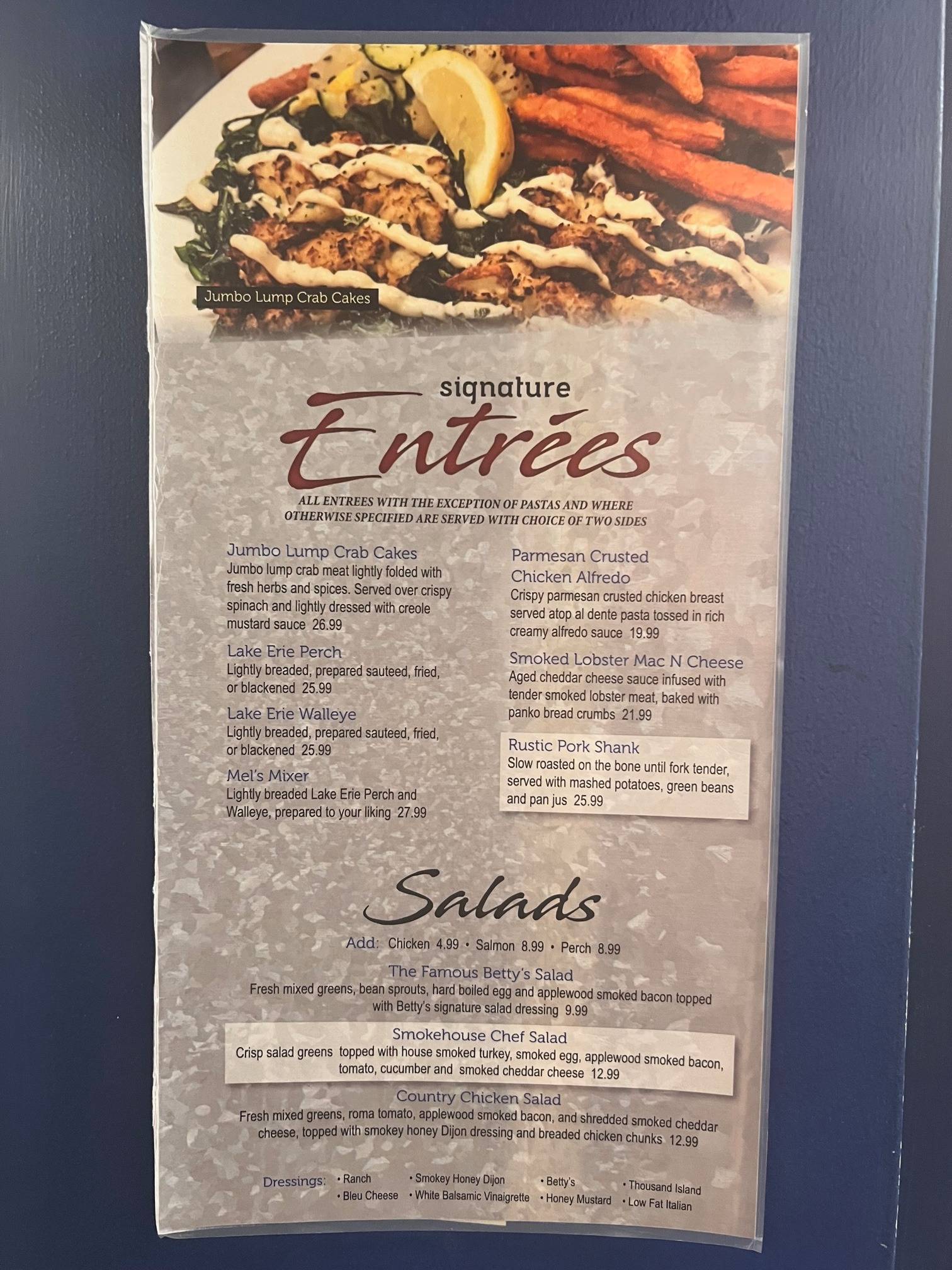 Menu at Crow's Nest restaurant, Lakeside Marblehead